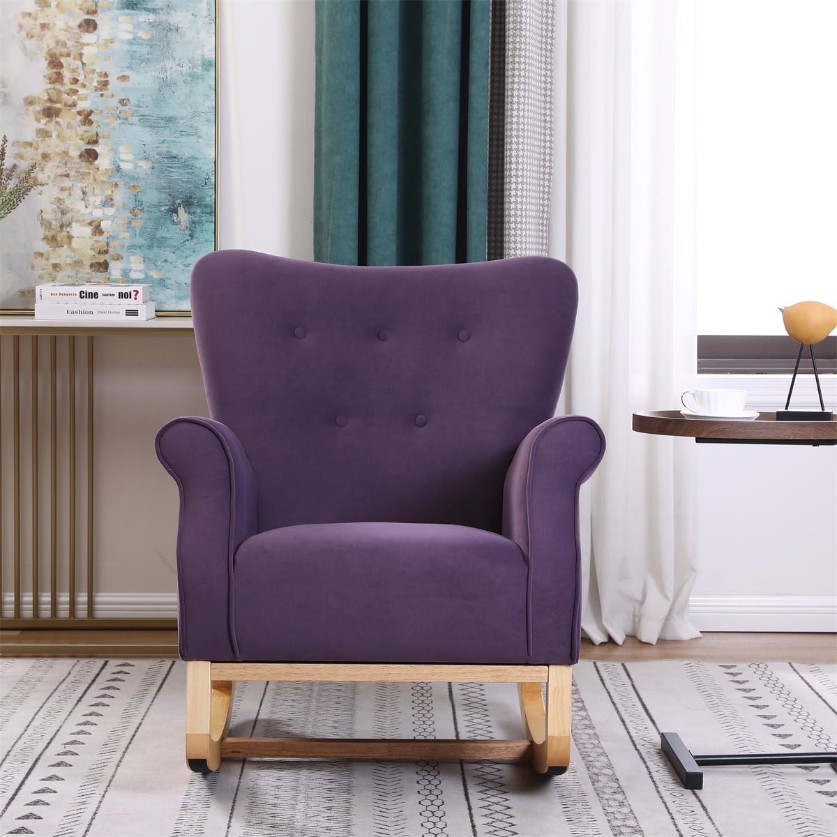 Velvet Rocking Chair, Modern Upholstered Accent Chair with Wing ...