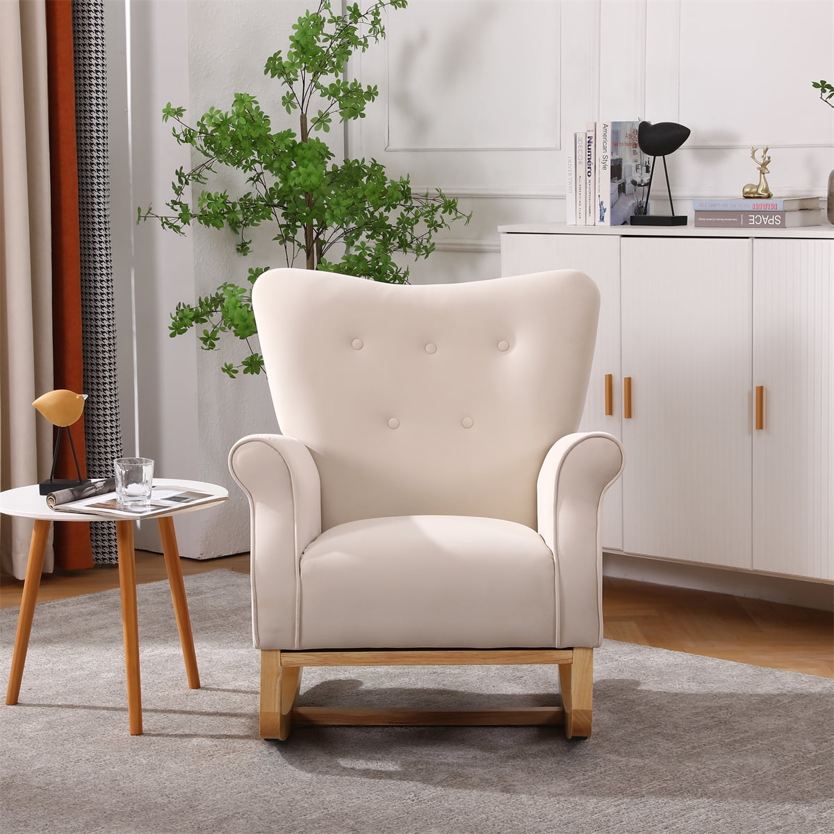 Velvet Rocking Chair, Modern Upholstered Accent Chair with Wing ...