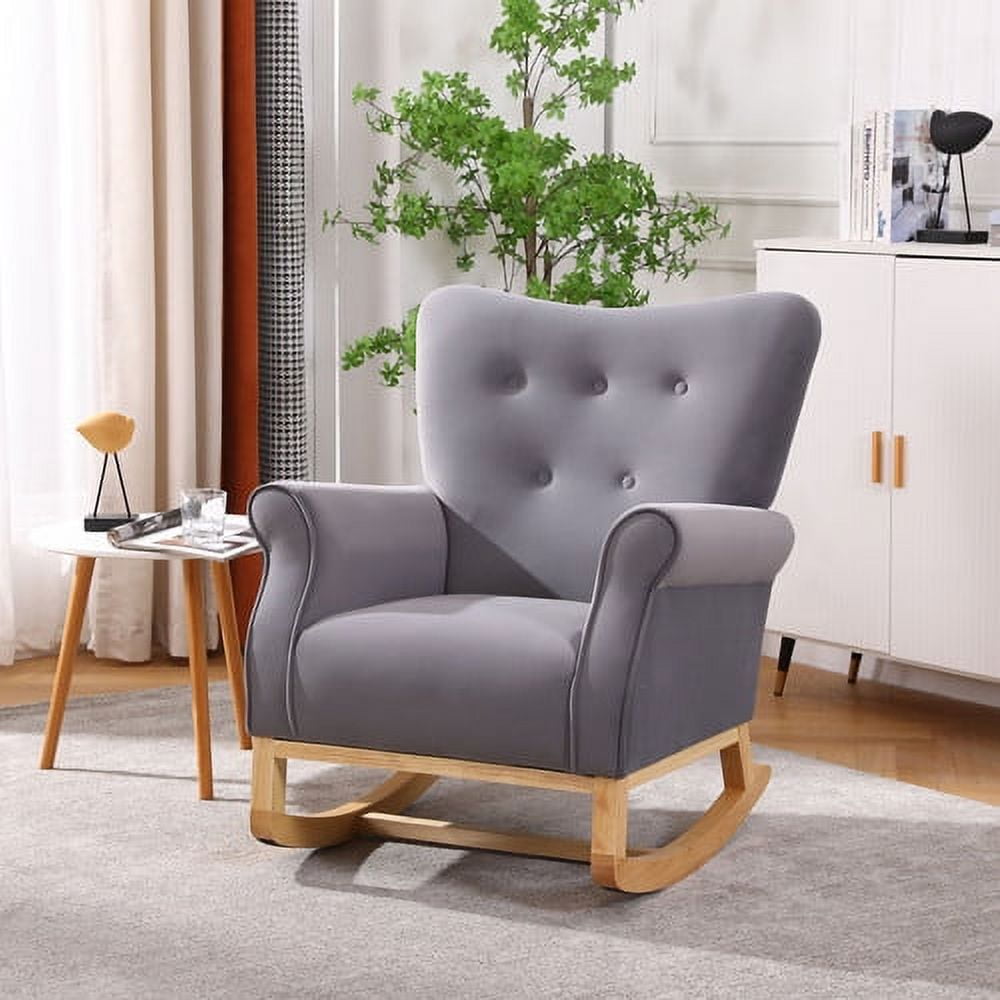 Velvet Rocking Chair, Modern Upholstered Accent Chair with Wood Legs ...