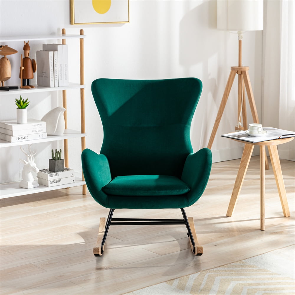 Velvet Rocking Chair, Modern Upholstered Accent Glider Rocker Armchair ...