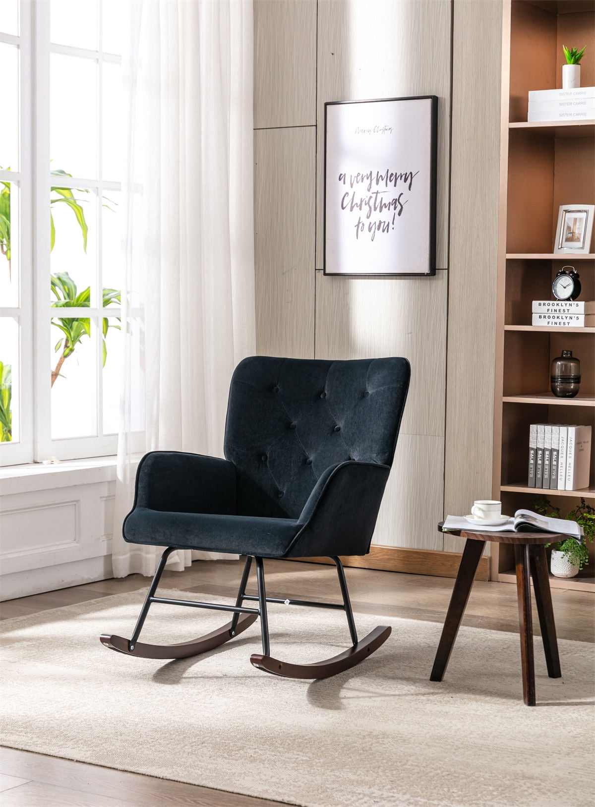 Velvet Rocking Chair, Modern Upholstered Accent Rocker Chair for Baby ...