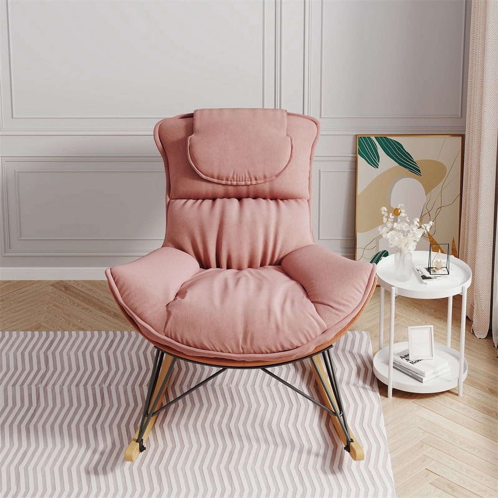 Velvet Rocking Chair with Thickened Cushion, Comfy Glider Rocker with ...