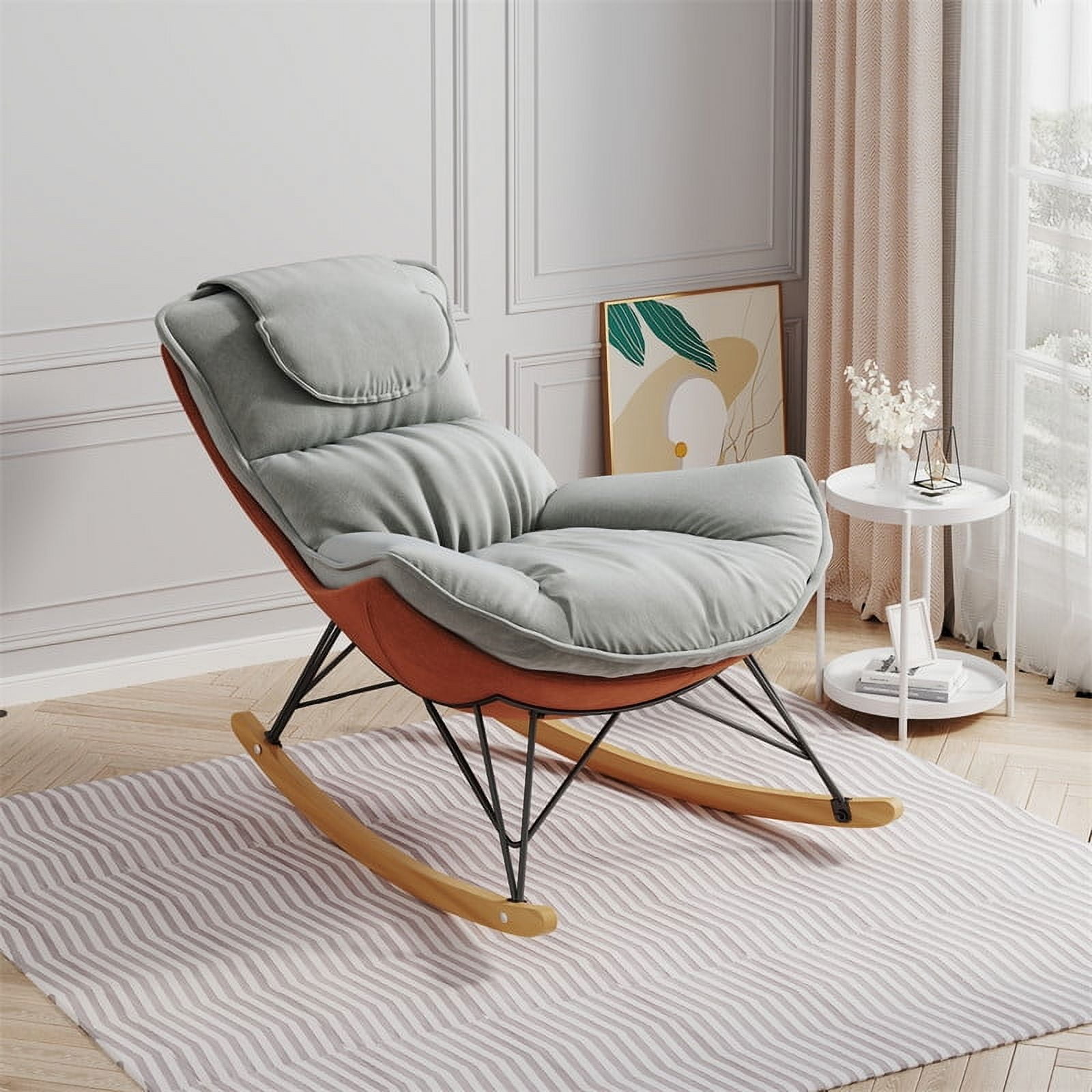 Velvet Rocking Chair with Thickened Cushion, Comfy Glider Rocker with ...