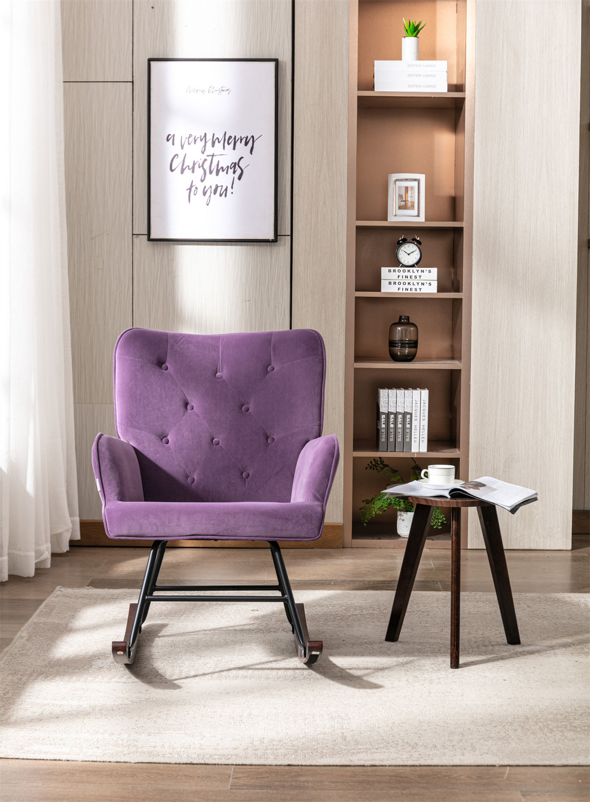 Velvet Rocking Chair, Upholstered Accent Armchair with Tufted High Back ...