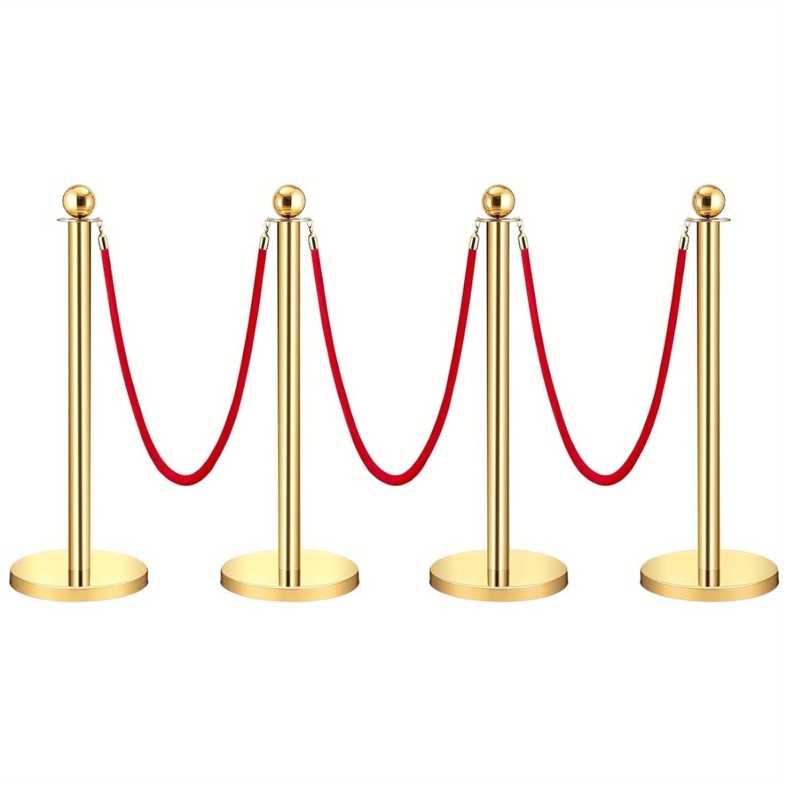 Red Velvet Rope & Stanchion Set - 4PCS 5ft Gold Crowd Control Barriers ...