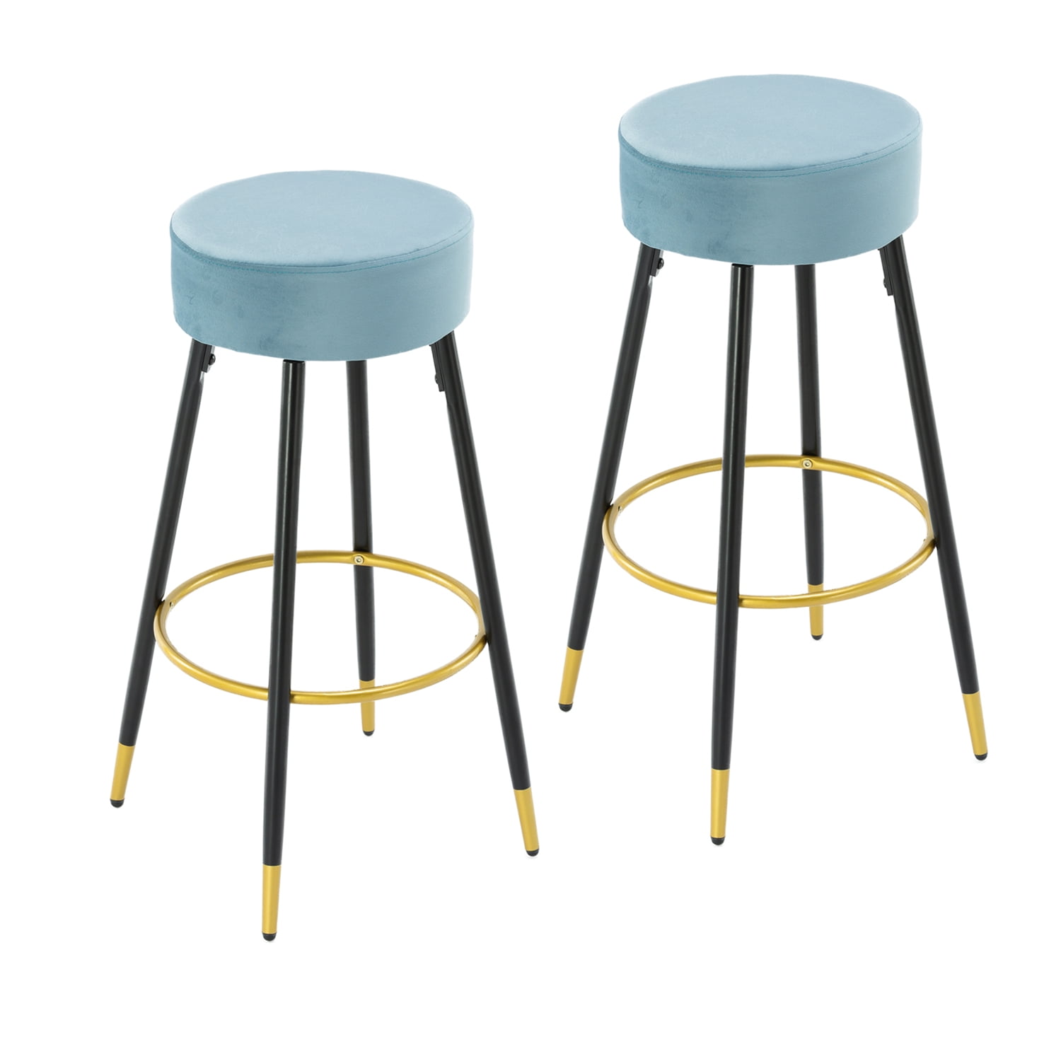 Velvet Round Counter Height Bar Stools Set of 2, 24" Height Upholstered ...