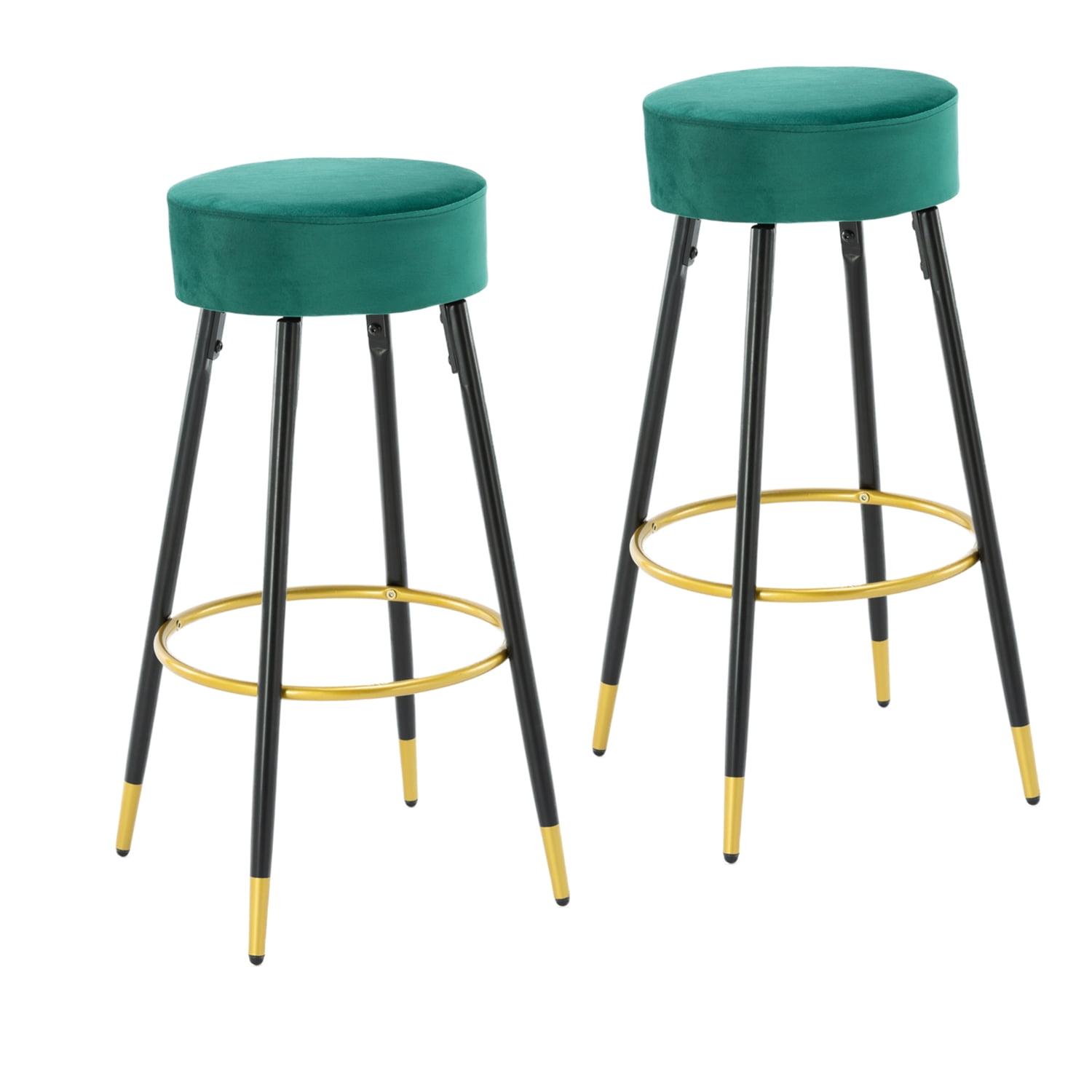 Velvet Round Counter Height Bar Stools Set of 2, 24" Height Upholstered ...