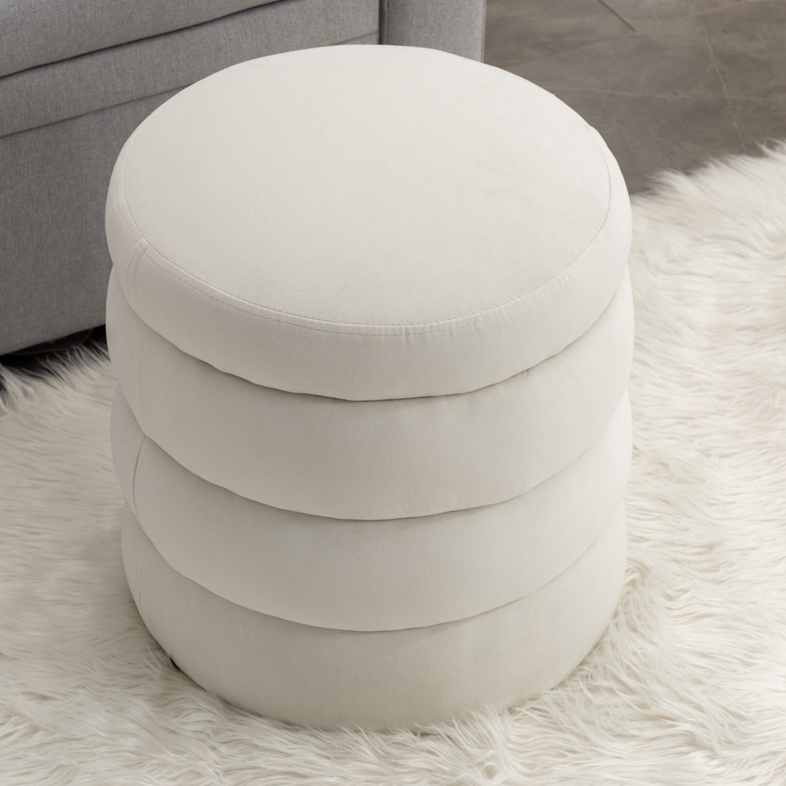Velvet Round Ottoman, 16.93 Inch Modern Upholstered Footrest Stool with ...