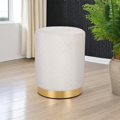 Velvet Round Ottoman Foot Stool with Lattice Design and Gold Trim ...