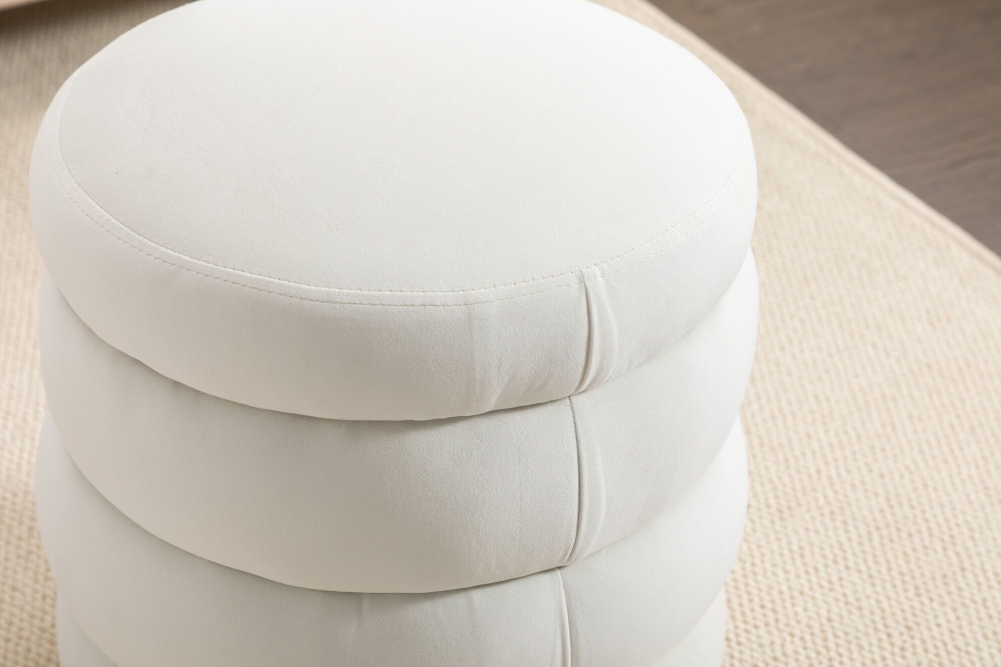 Velvet Round Ottoman, Upholstered Footrest Stool, Modern Round Vanity ...