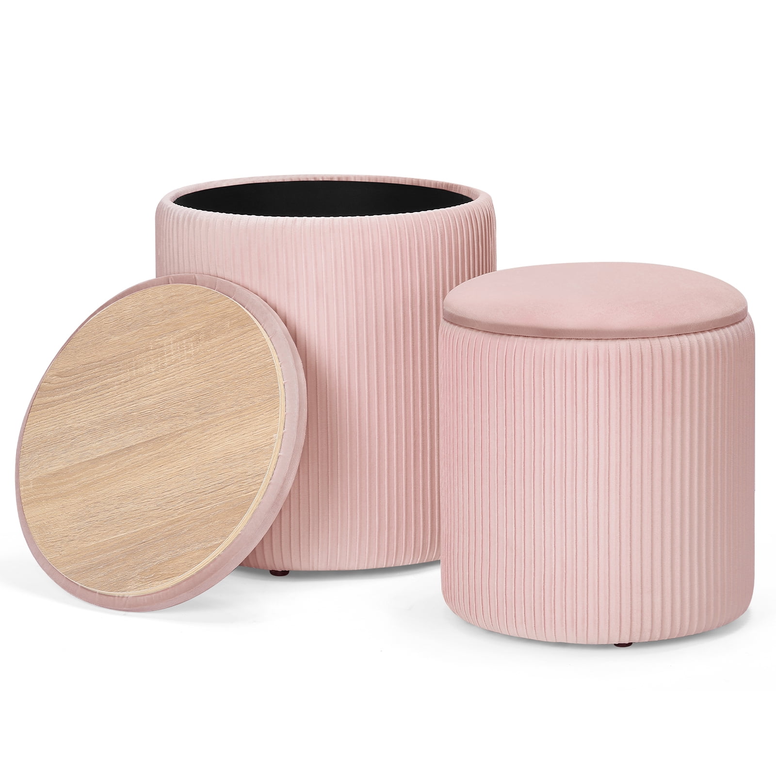 Velvet Round Stool with Storage Box - Pink - Walmart.com