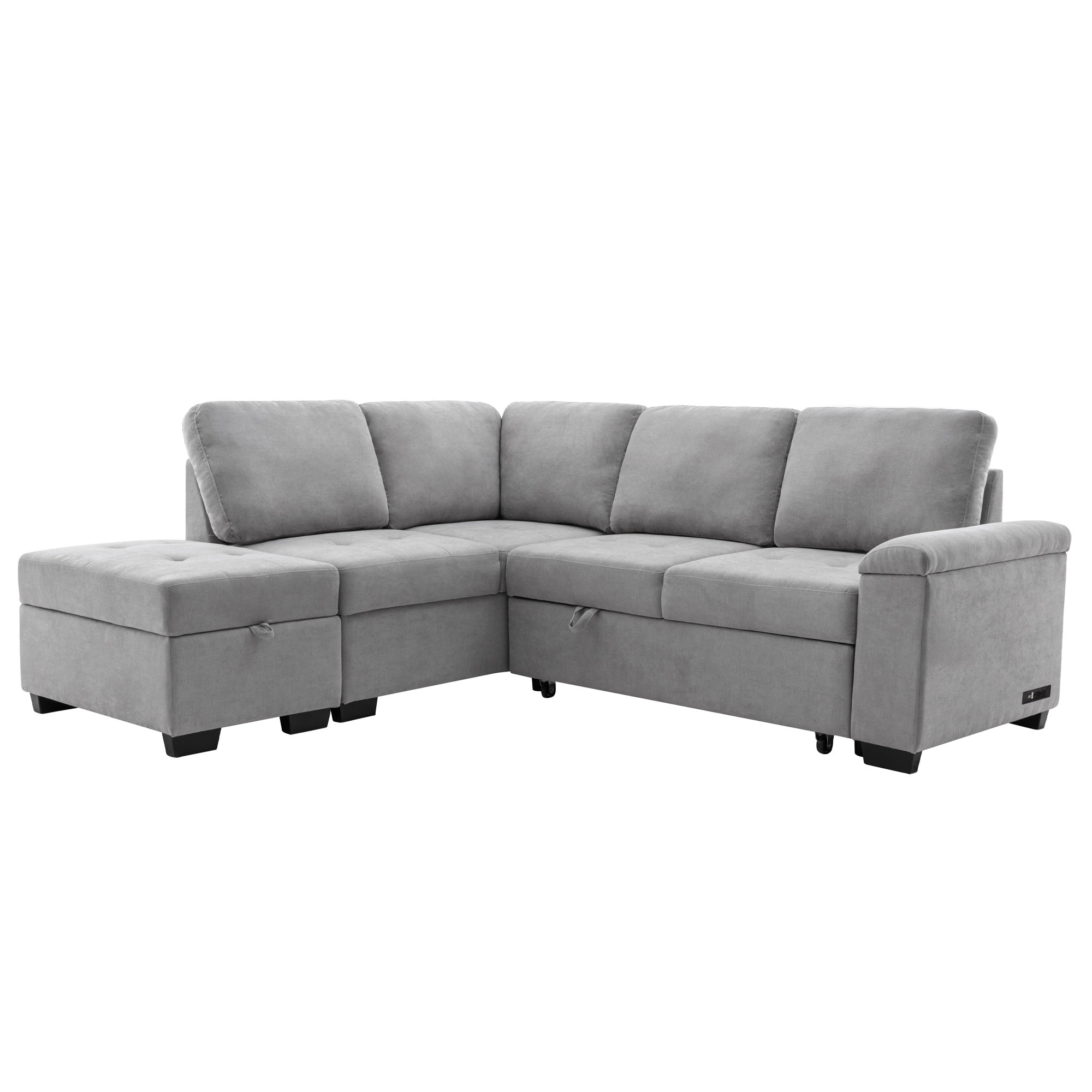 Velvet Sleeper Sectional Sofa,L-Shape Corner Couch Sofa-Bed with ...