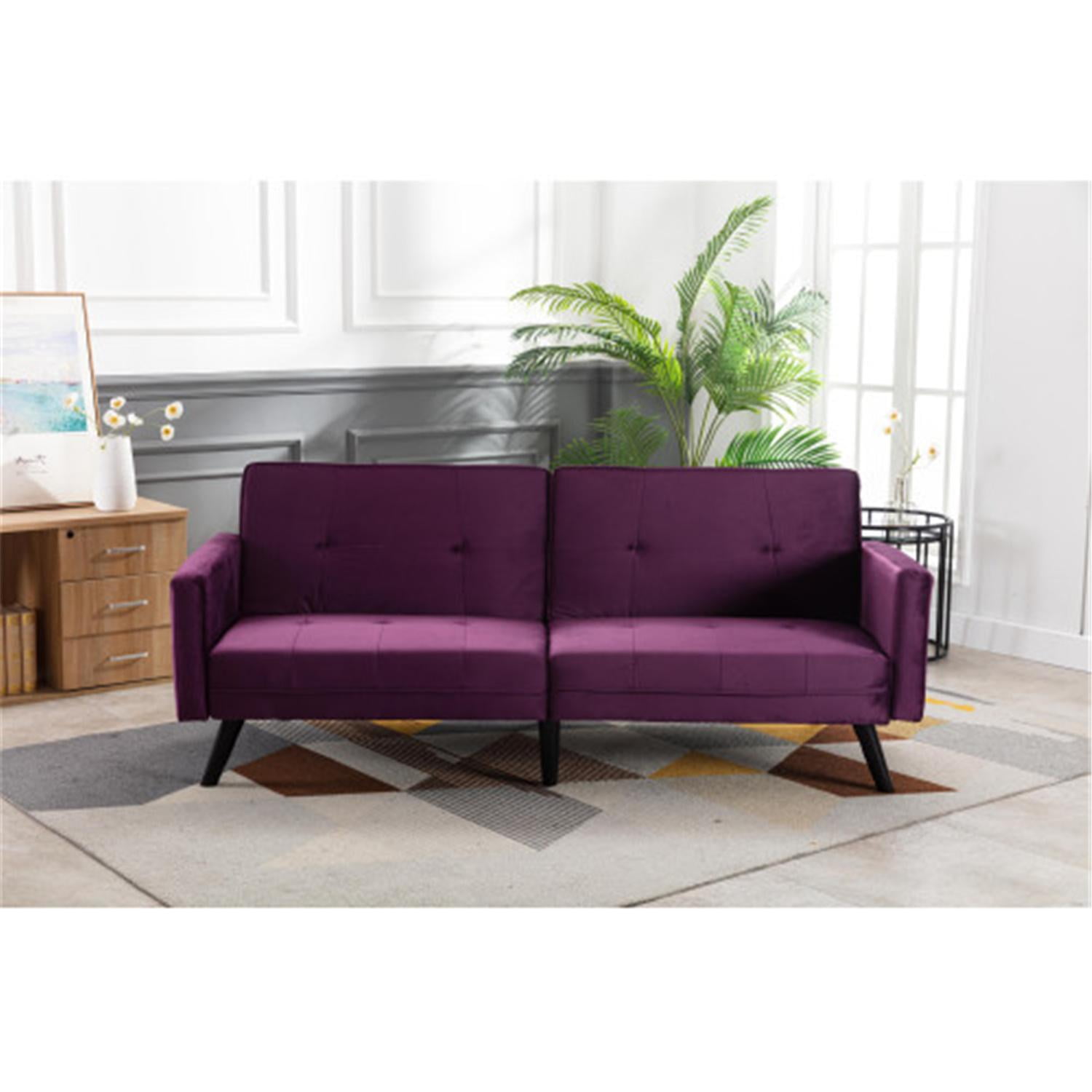 Velvet Sleeper Sofa Bed, Modern Tuft Futon Couch, Reclining Sofa Bed ...