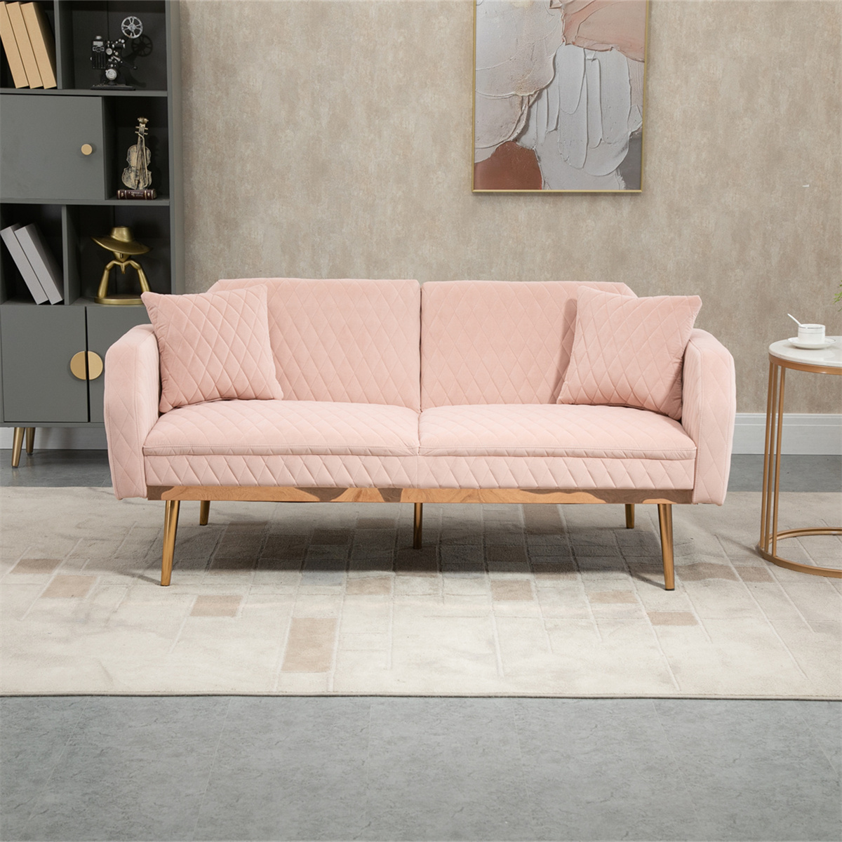 Triple Tree Contemporary Velvet Adjustable Backrest Loveseat, Pink ...