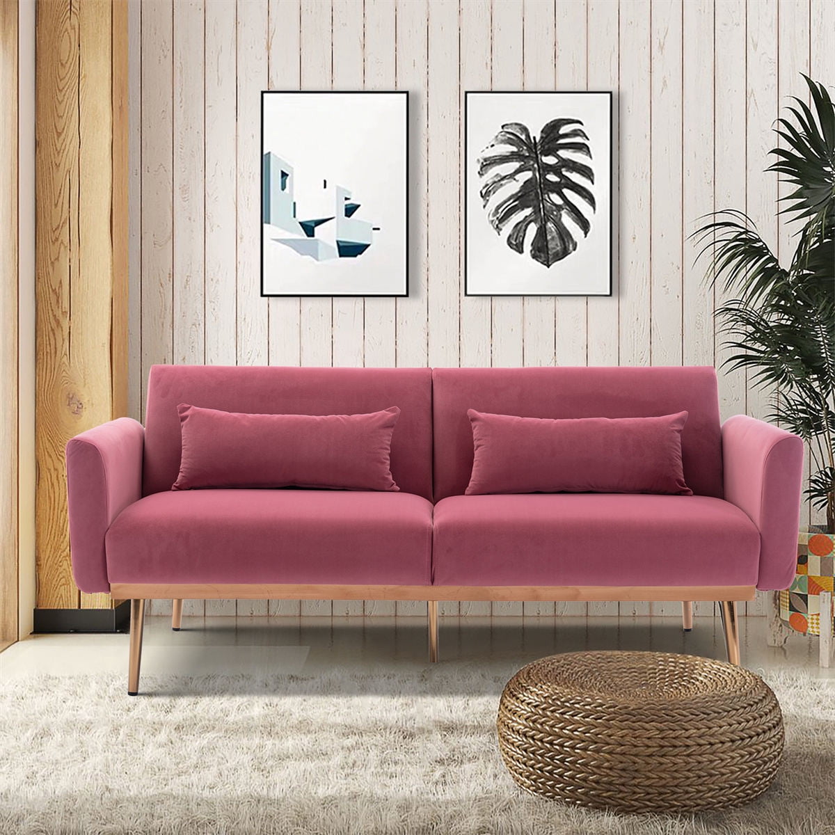 Velvet Sofa, Convertible Sofa Sleeper Accent Sofa Tufted Couch with ...