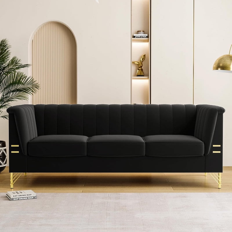 Velvet Sofa Couch for 3-4 Persons, 83" Mid-Century Modern Couch with ...