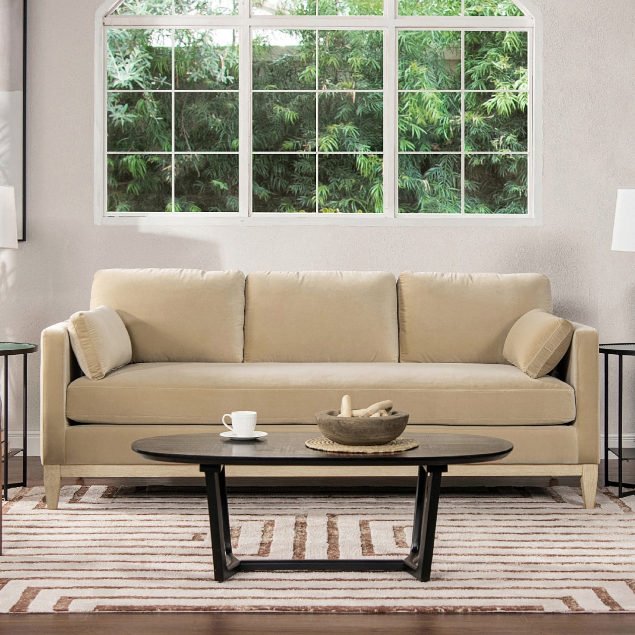 Velvet Sofa Couch, Mid Century Modern 3-Seater Sofas with Back Cushions ...