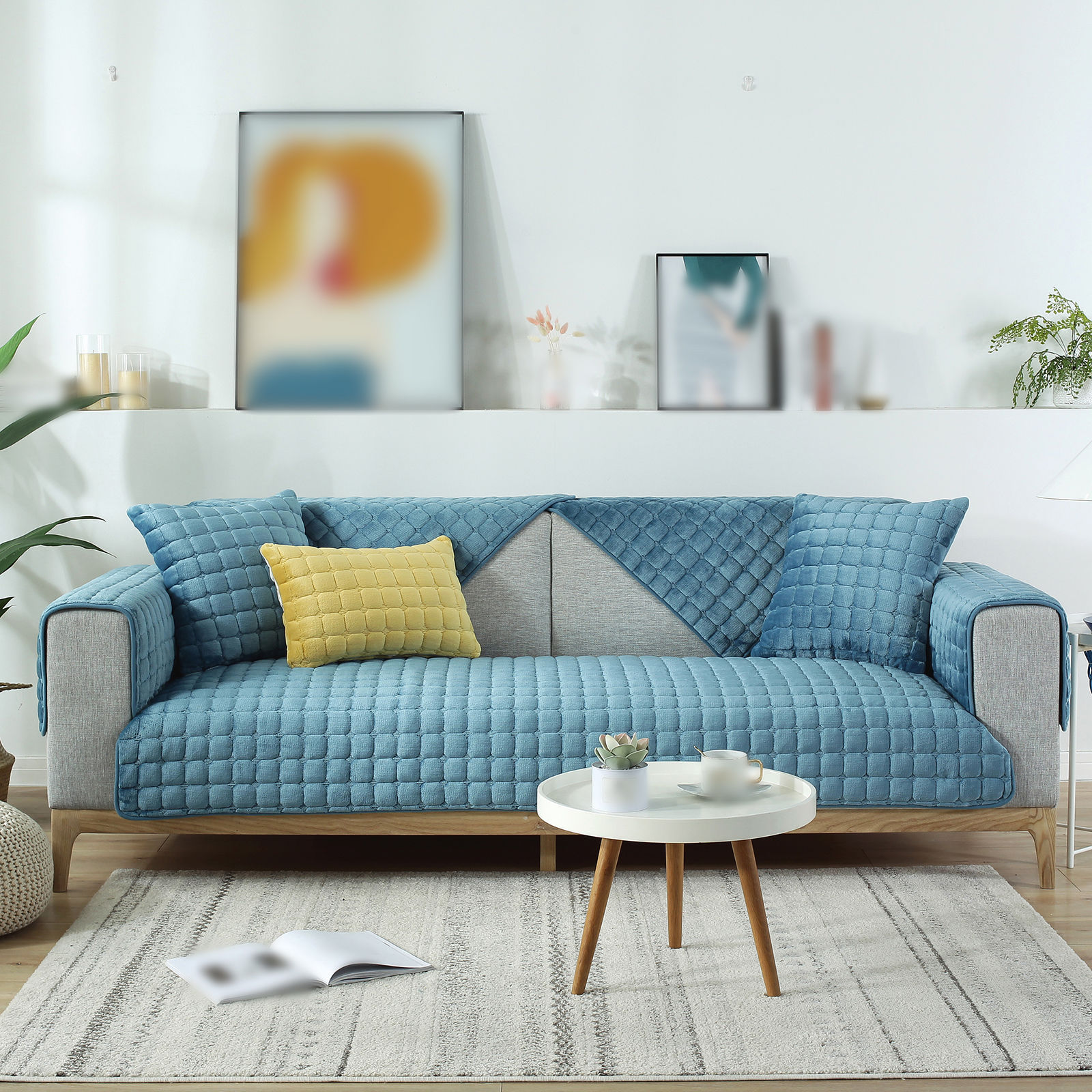 Velvet Sofa Cover,Quilted Sectional Couch Covers Sofa Slipcover for ...