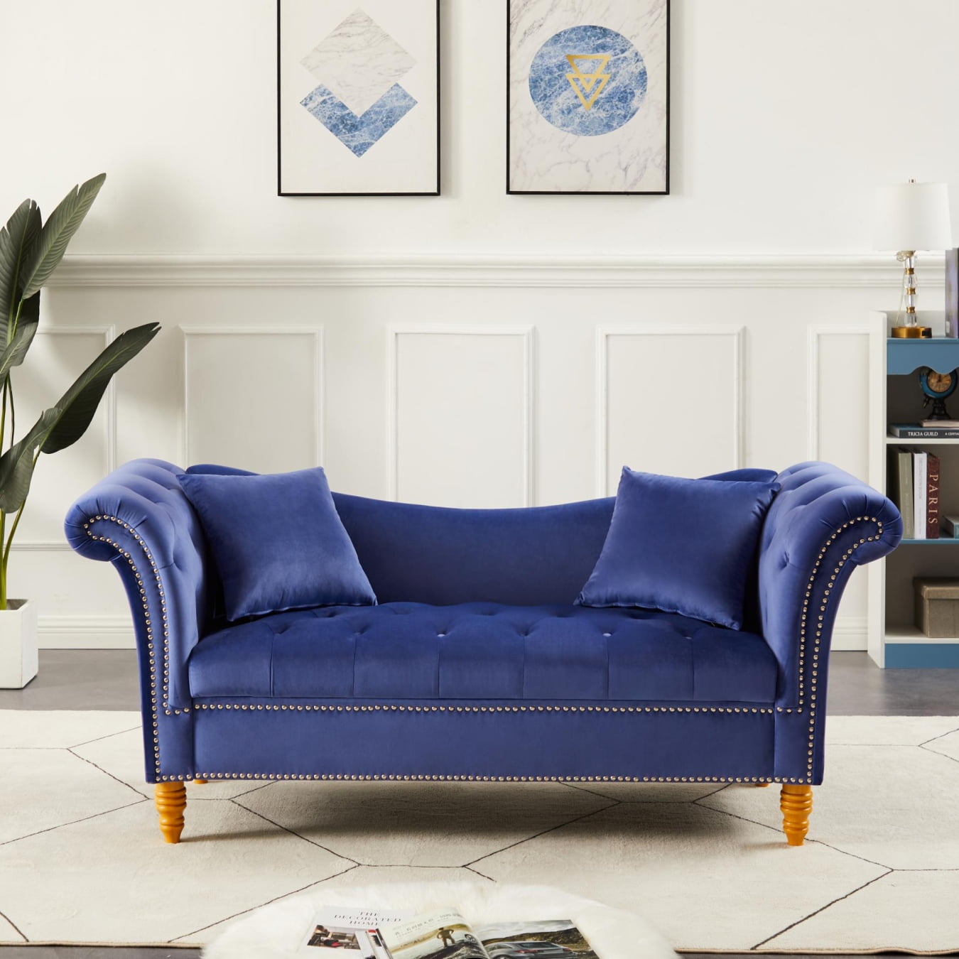 Velvet Sofa with Hidden Storage, Modern Sofa Stool with 2 Pillows ...