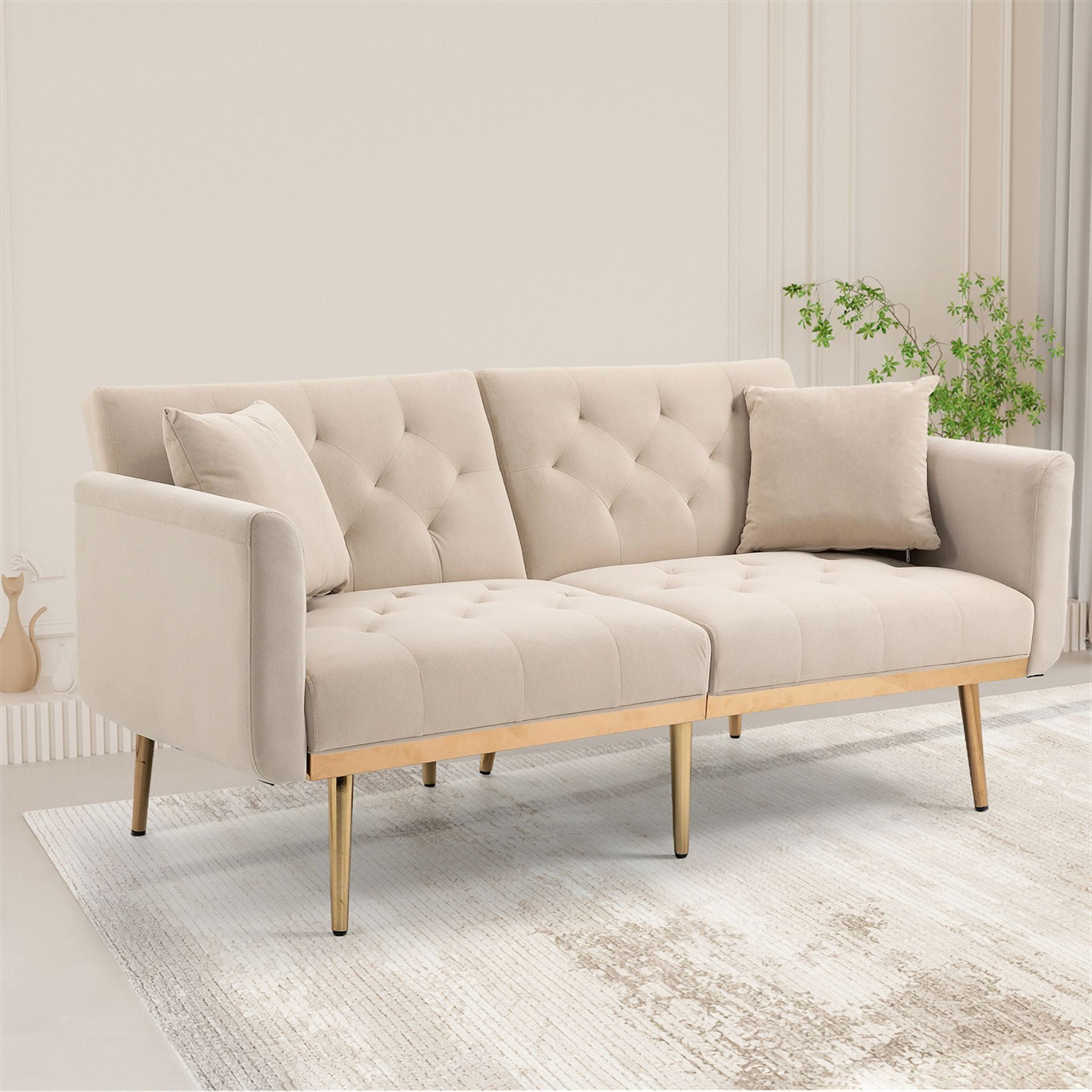 Velvet Sofa, Loveseat Sofa with Adjustable Backrest, Armrest, Accent ...
