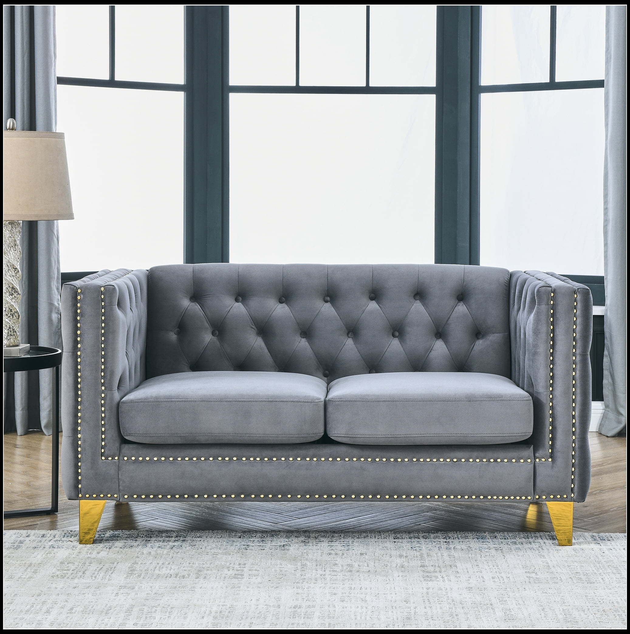 Velvet Sofa for Living Room,Buttons Tufted Square Arm Couch, Couch ...