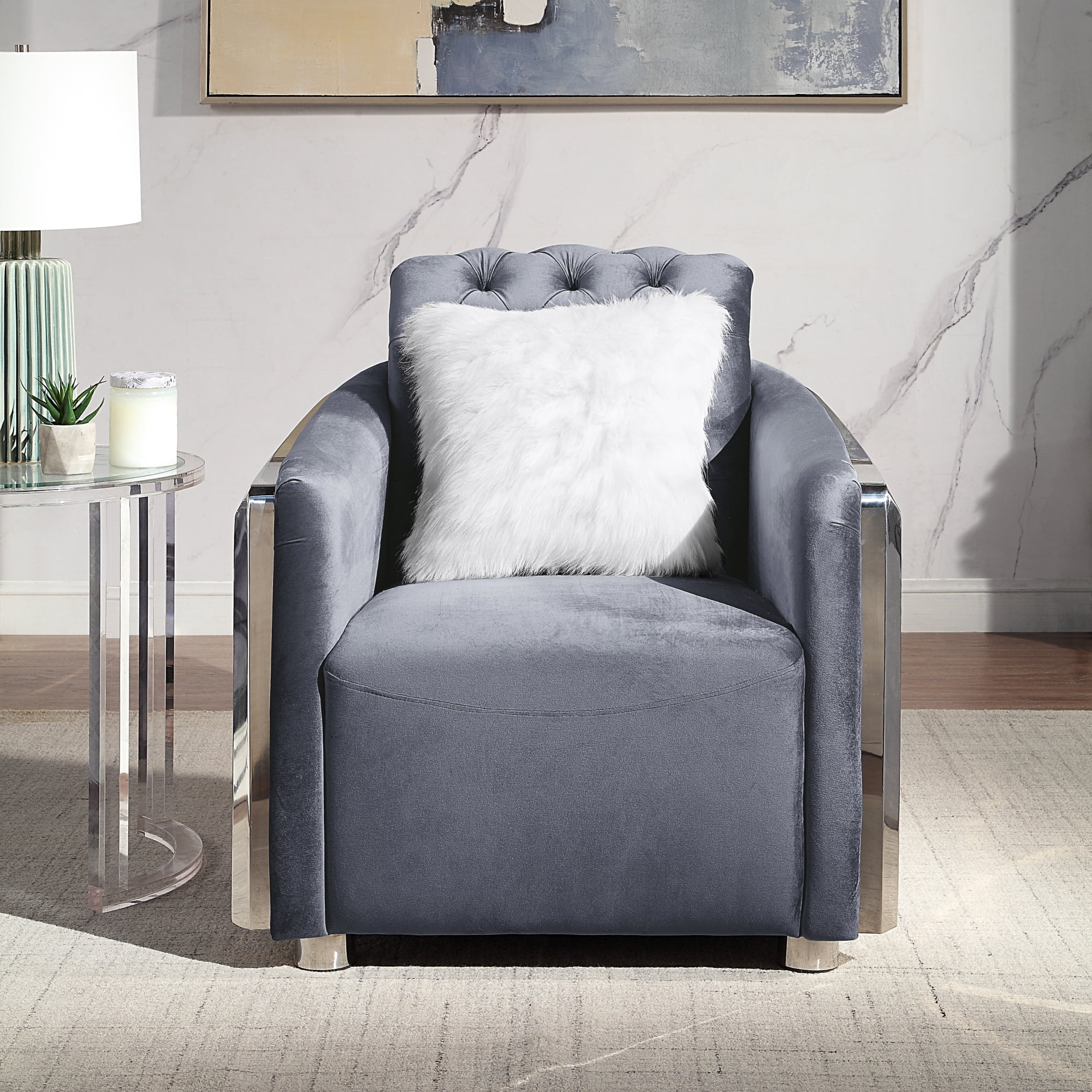 Velvet Stainless Steel Frame Surround Upholstered Armchair - Walmart.com
