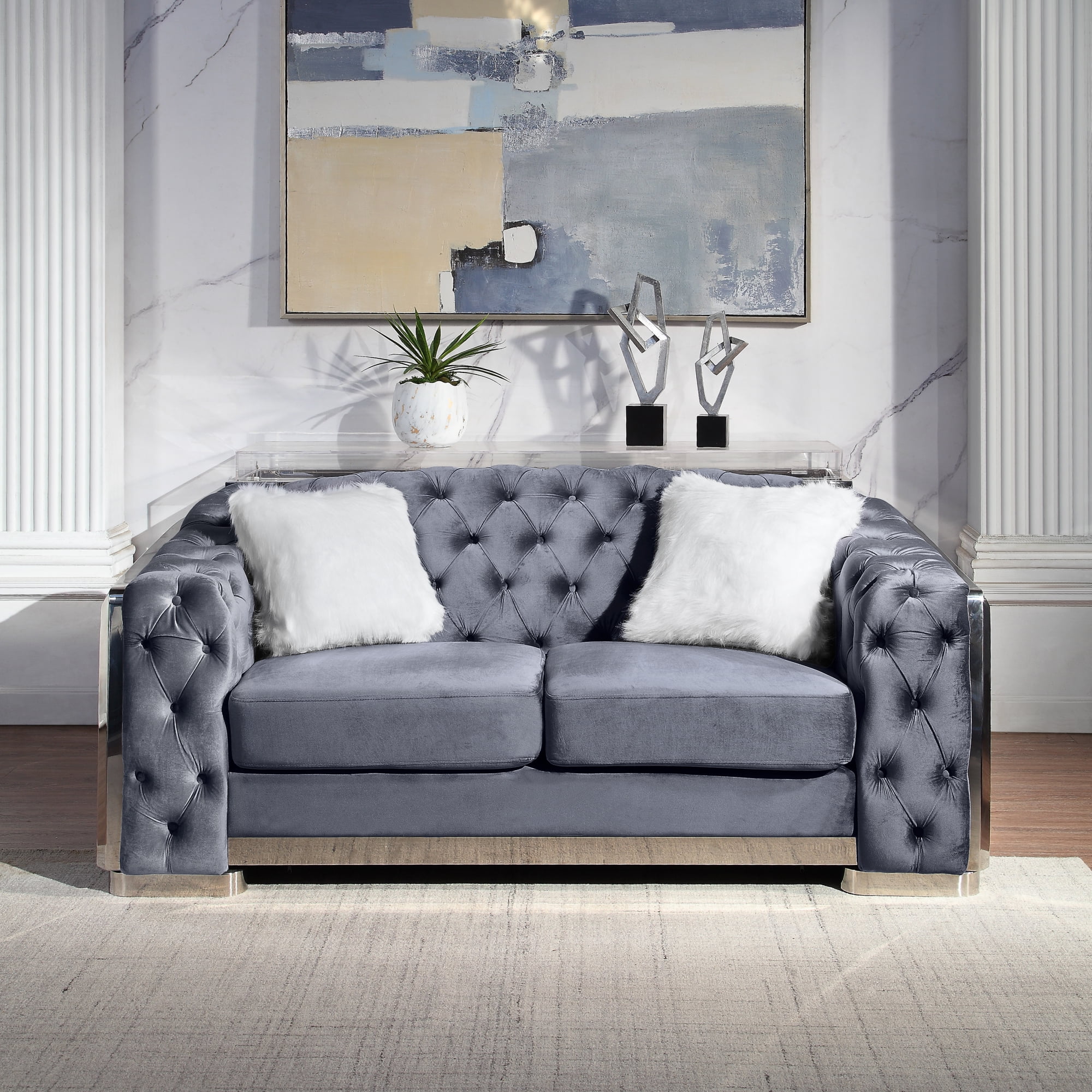 Velvet Stainless Steel Frame Surround Upholstered Loveseat - Walmart.com