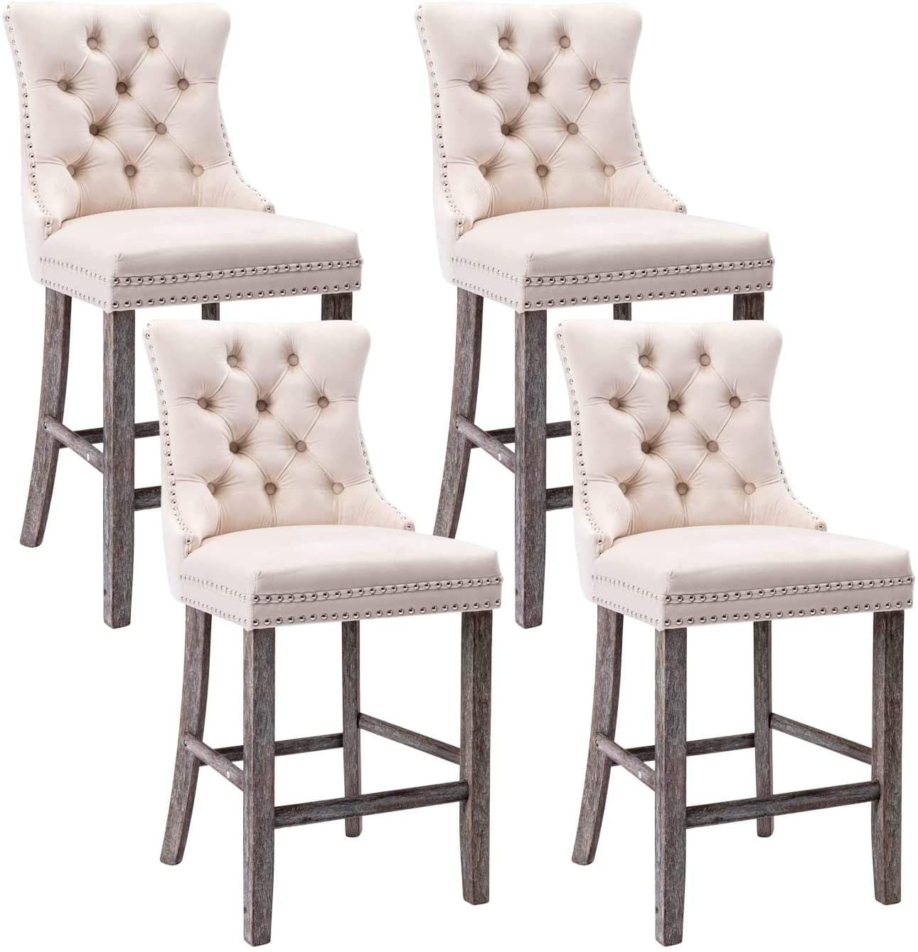 Velvet Stools Set of 6 27" Counter Height Stools with Button and ...