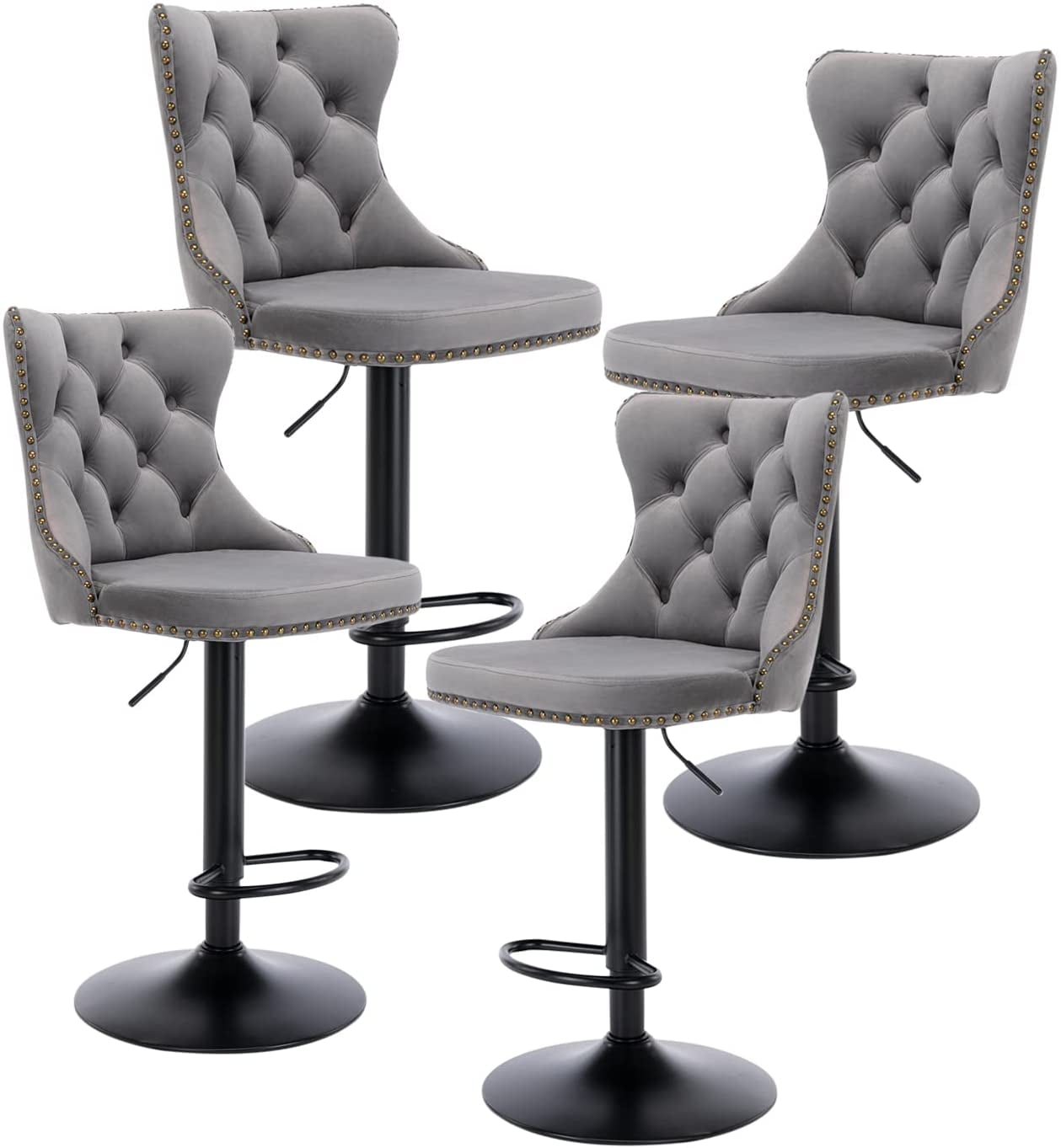 Velvet Stools Set of 6 27" Counter Height Stools with Button and ...