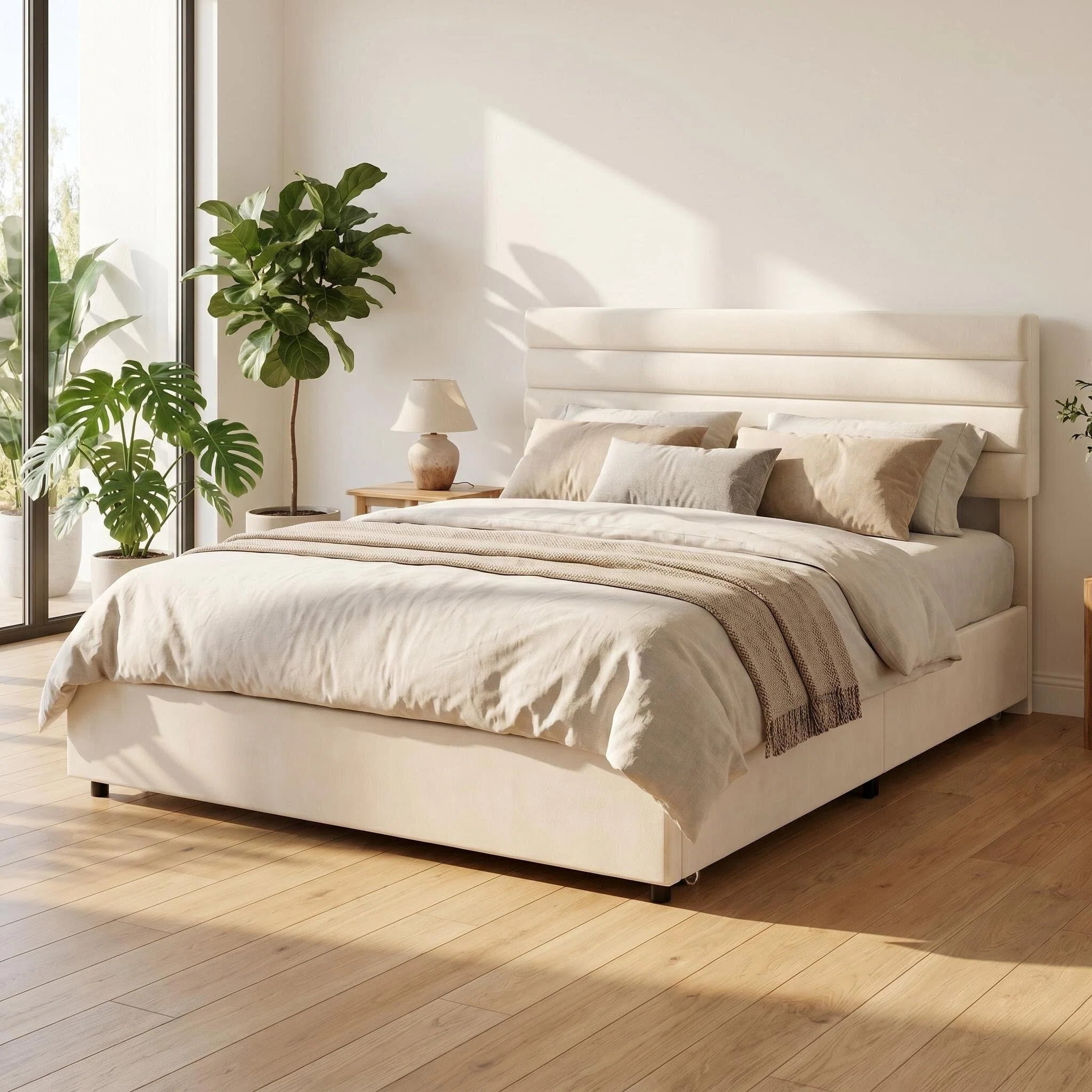 Velvet Storage Bed with 4 Drawers – Upholstered Platform Bed Frame with ...