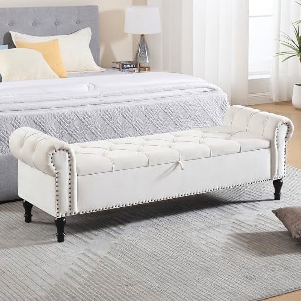 Velvet Storage Bench 67 Inch Upholstered Tufted Ottoman Bench with Arms ...