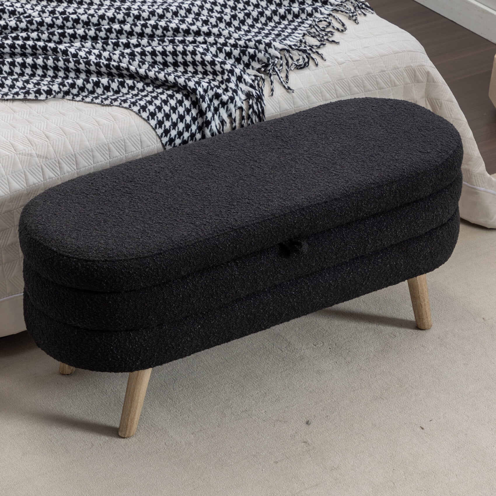 Velvet Storage Bench with Adjustable Feet, Modern Upholstered Entryway ...