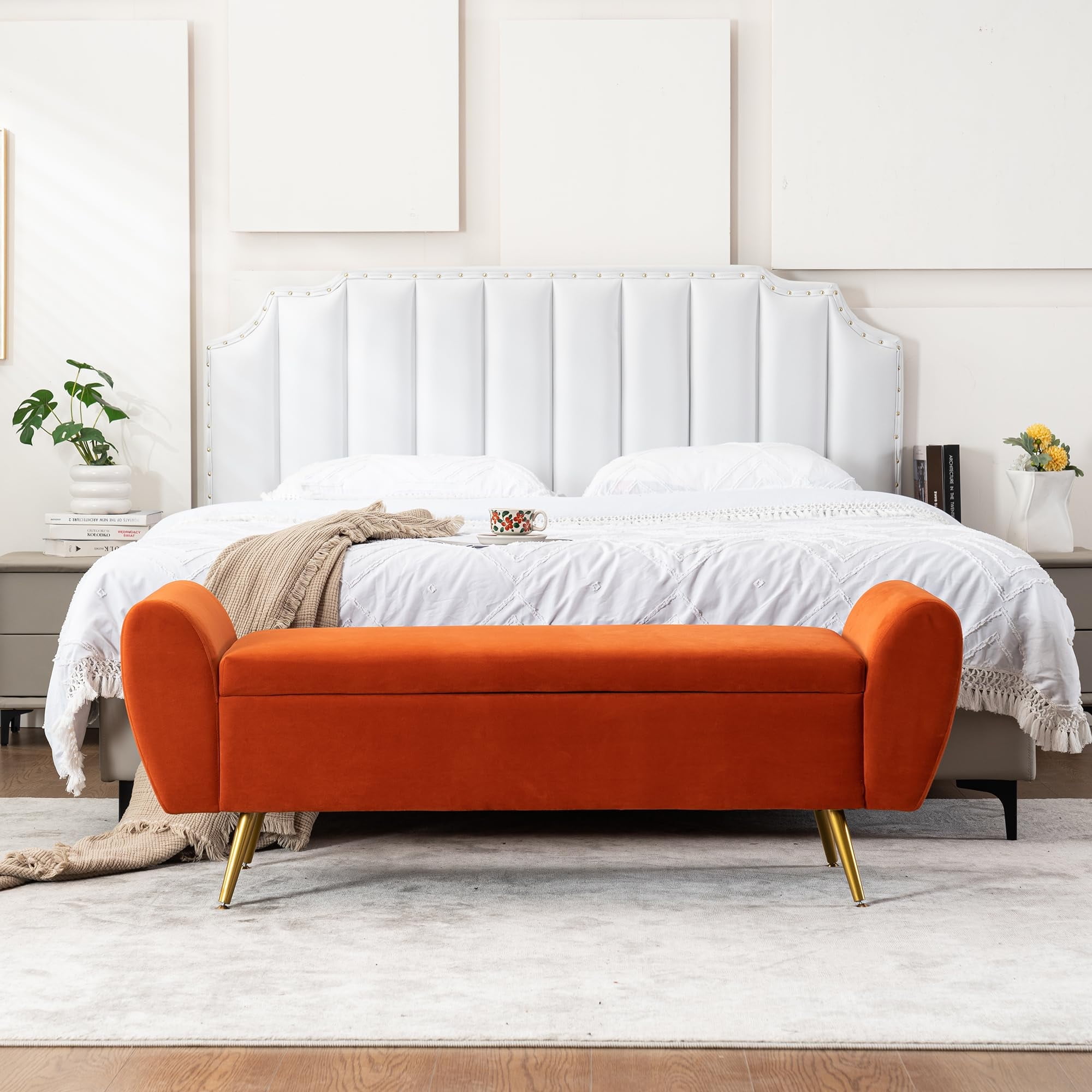Velvet Storage Bench for Bedroom, 57" Extra Long Bench for King Size ...