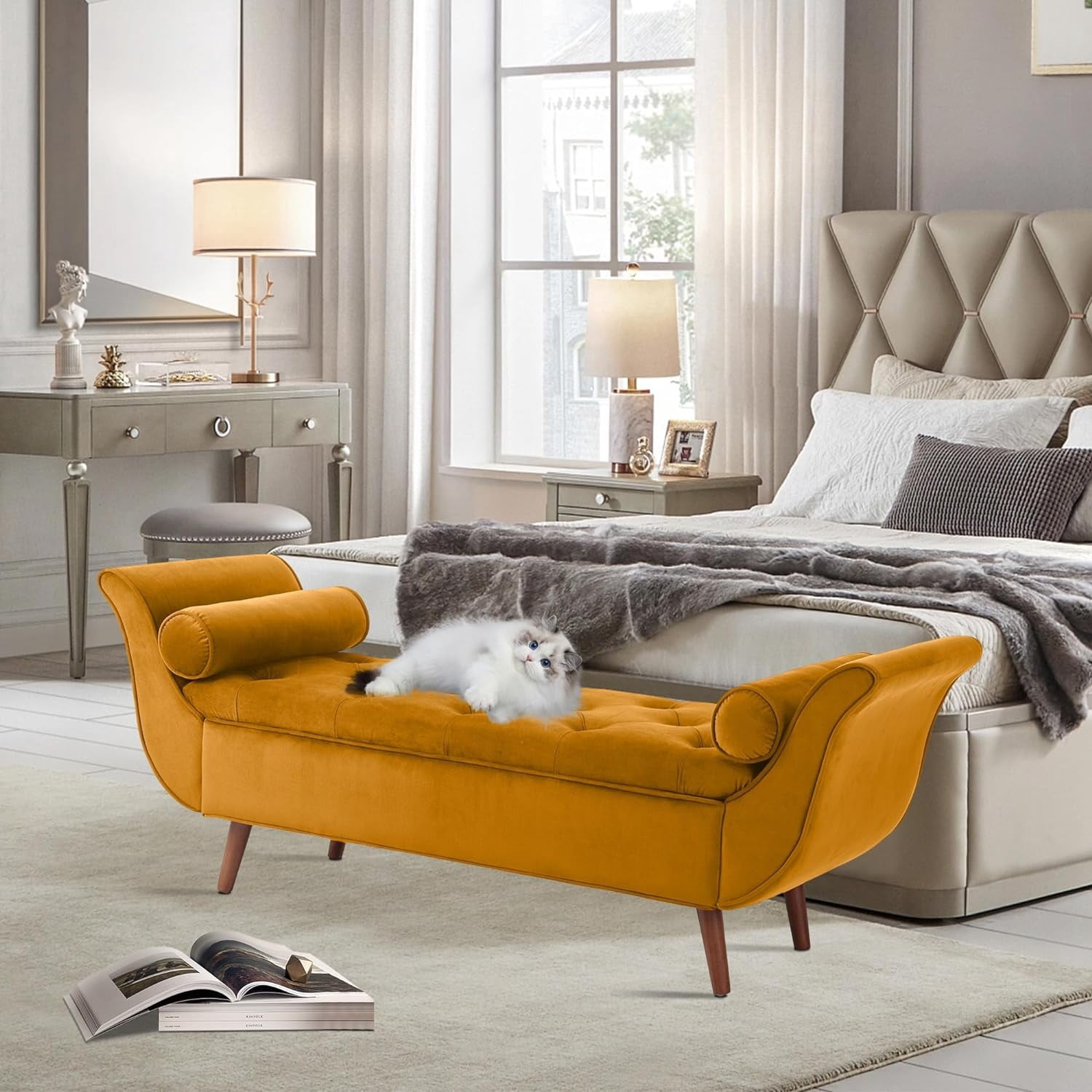 Velvet Storage Bench for Bedroom,End of Bed Bench with Ottoman, Button ...