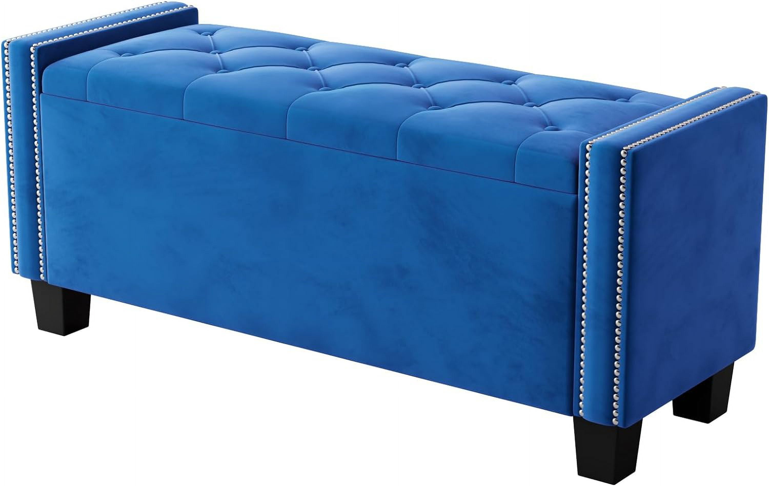 Velvet Storage Bench - Large Rectangle Ottoman with Tufted Buttons and ...