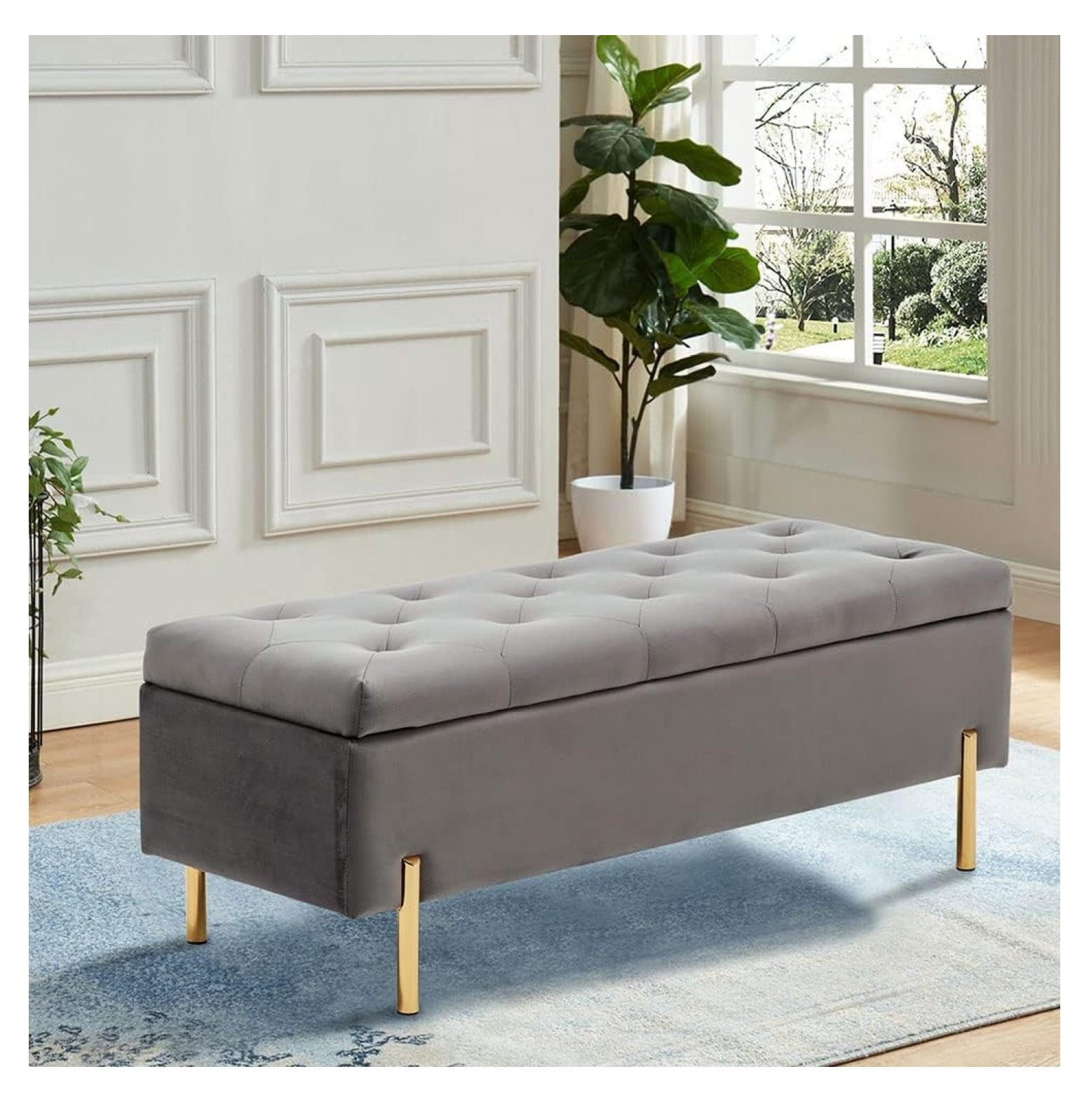 Velvet Storage Bench, Modern Bedroom Bench, Upholstered Tufted Large ...