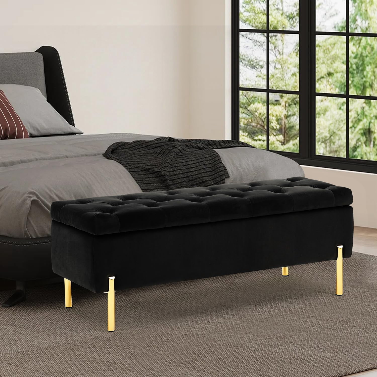 Velvet Storage Bench Ottoman,Versatile Seating with Hidden Storage,End ...