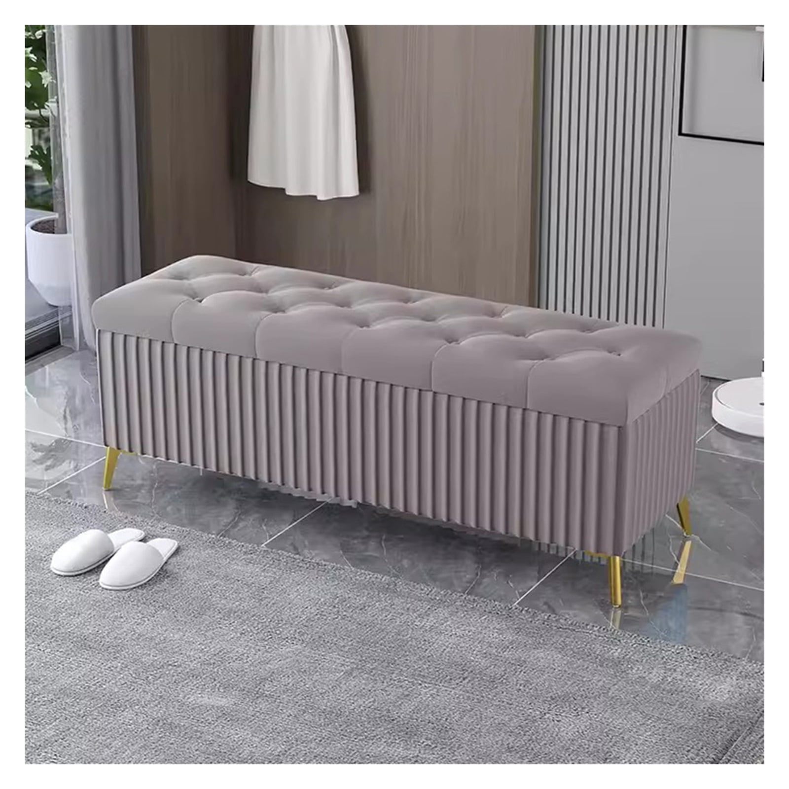 Velvet Storage Bench,Upholstered Tufted Storage Ottoman Extra Long ...