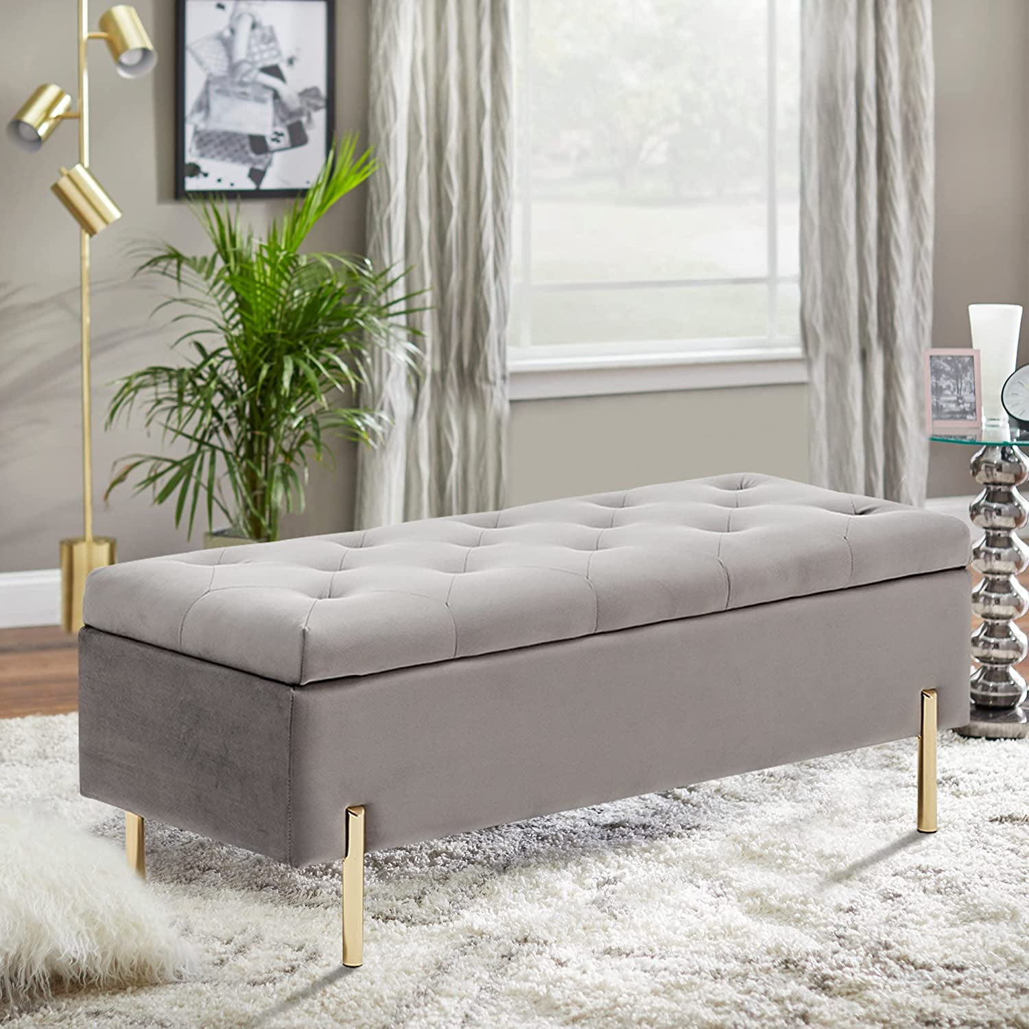 Velvet Storage Bench for Bedroom Upholstered Tufted Bed Bench with ...