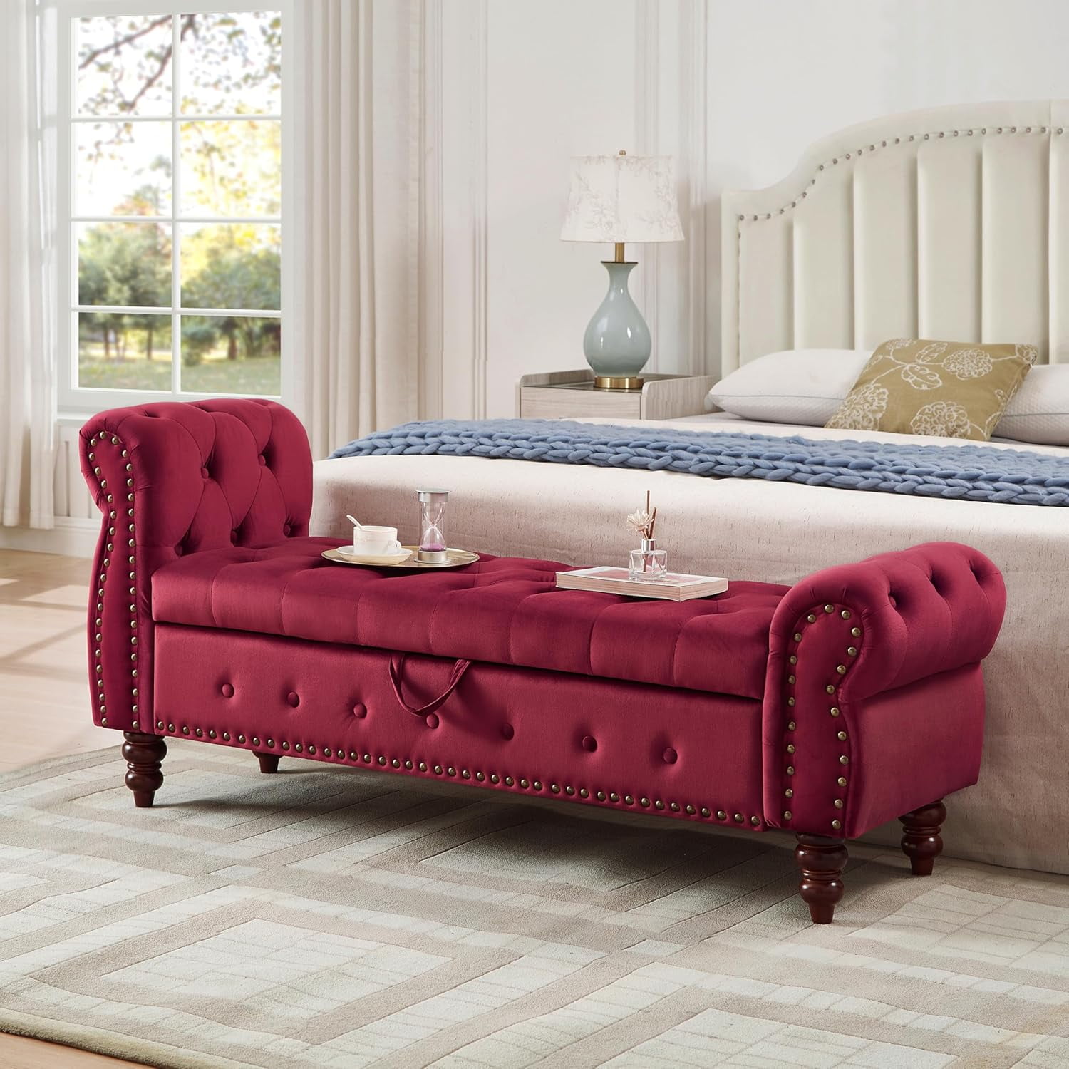 Velvet Storage , End of Bed Storage with Rolled Armrest, Entryway ...