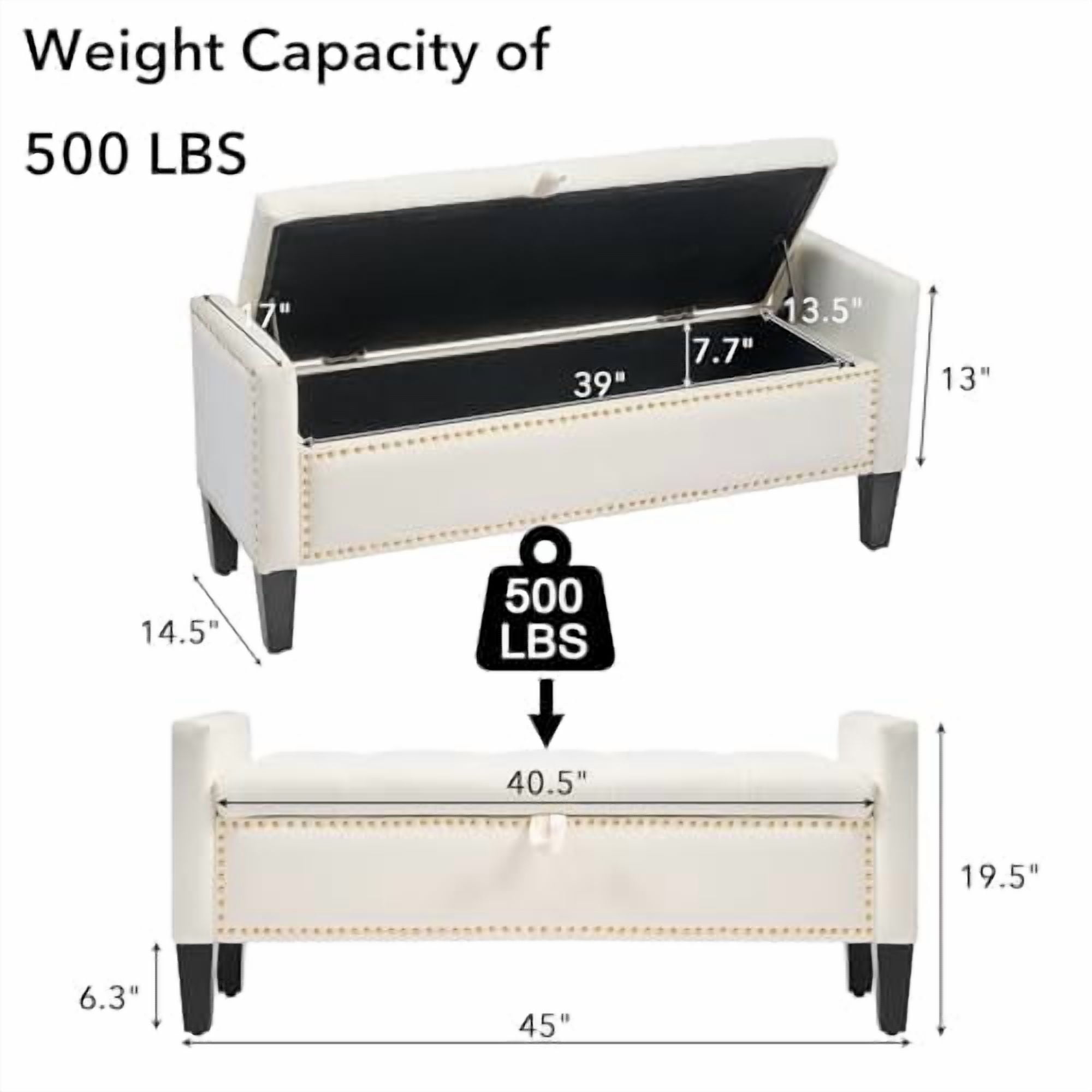 Velvet Storage Ottoman Bench, 45'' Upholstered Button Tufted End of Bed ...