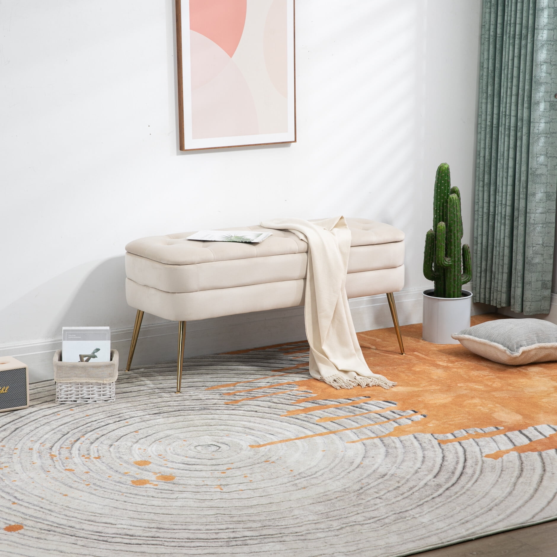 Velvet Storage Ottoman Bench, Modern Accent Entryway Bench with Safety ...