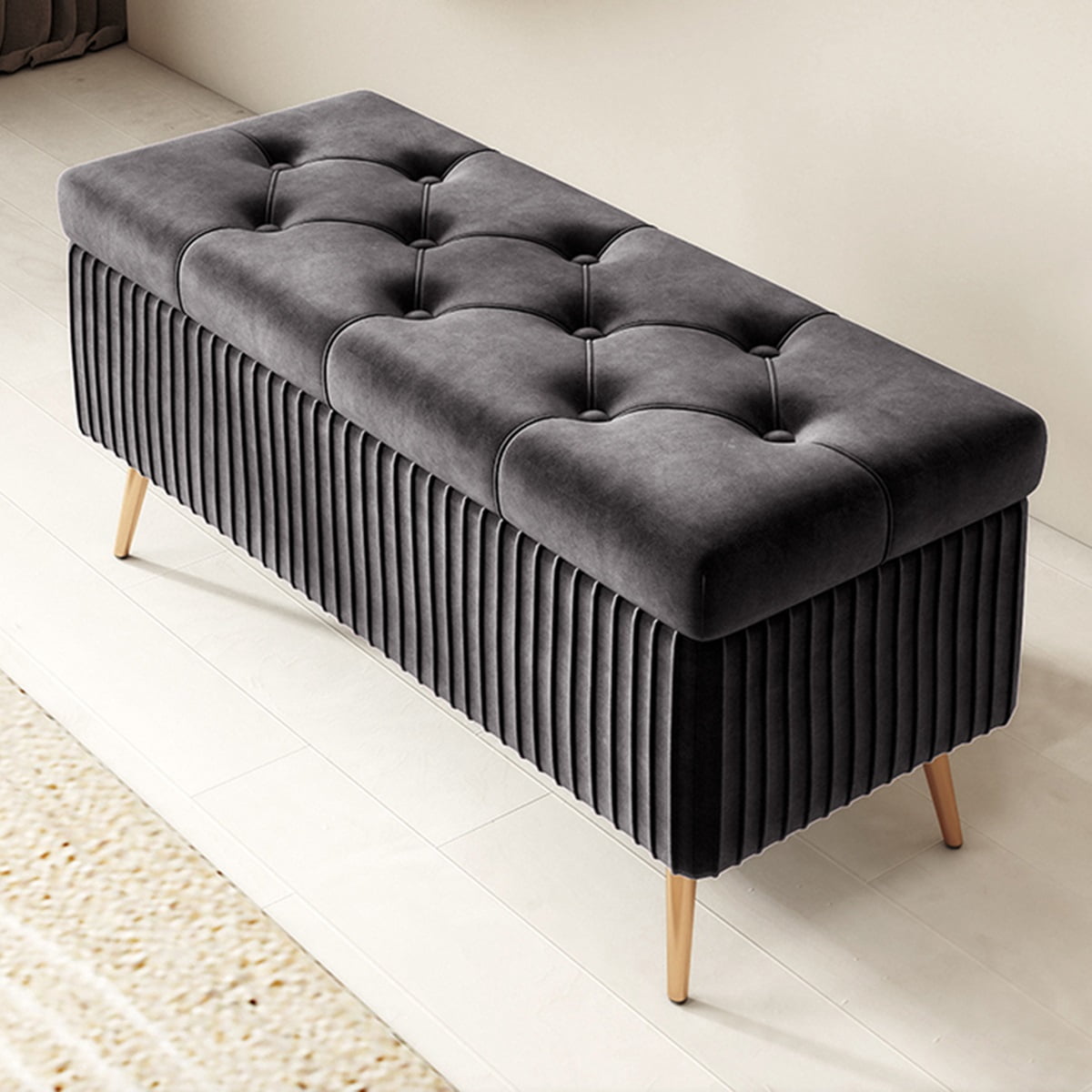 Velvet Storage Ottoman Bench Entryway With Gold Legs, Upholstered ...