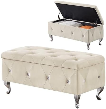 Velvet Storage Ottoman Benches for Bedroom End of Bed,Diamond Button ...