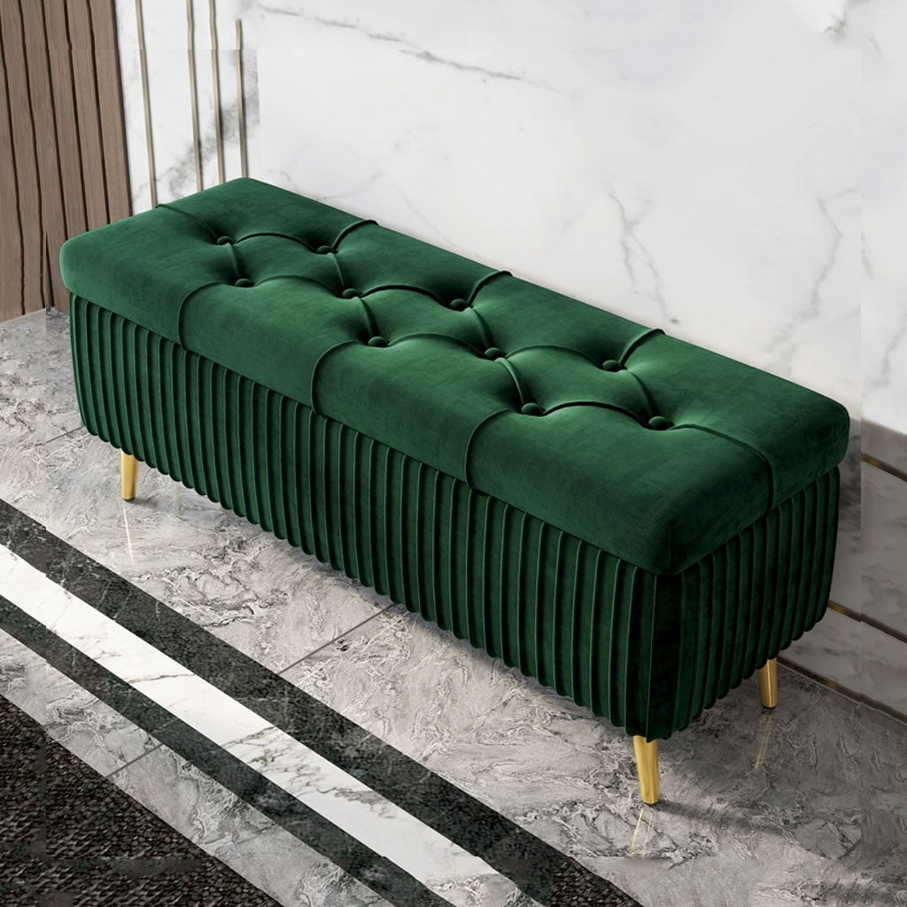 Velvet Storage Ottoman Foot Rest Stool with Padded Seat, Modern ...