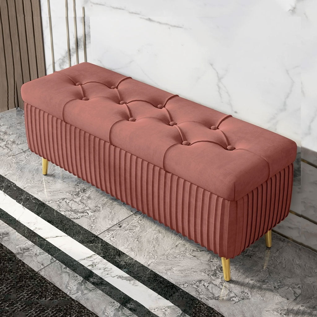 Velvet Storage Ottoman Foot Rest Stool with Padded Seat, Modern ...