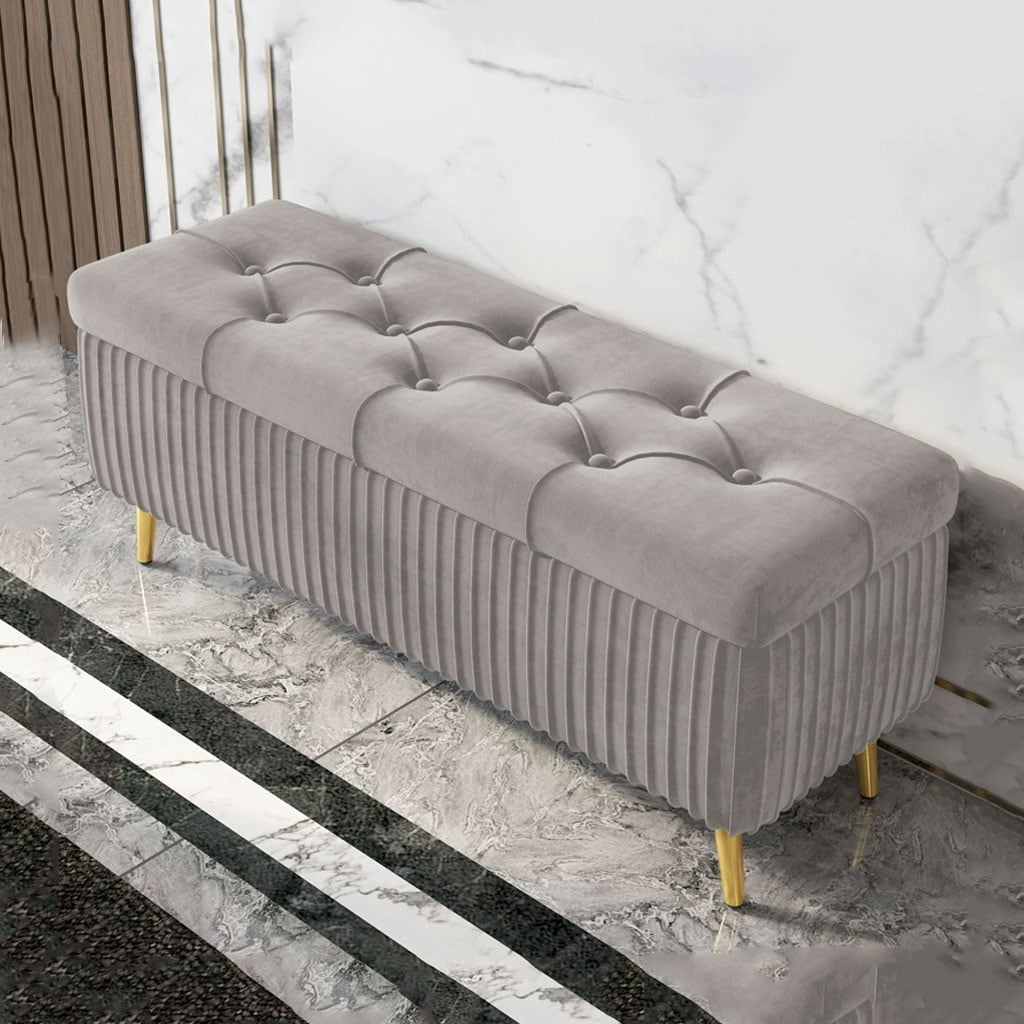 Velvet Storage Ottoman Foot Rest Stool with Padded Seat, Modern ...