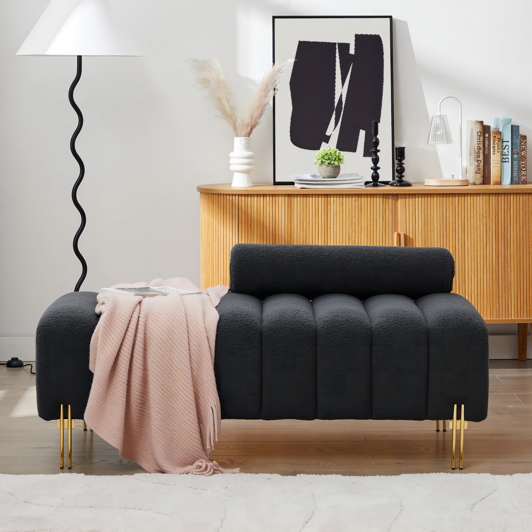 Velvet Storage Ottoman Footrest, Teddy Footrest Couch with Metal Legs ...