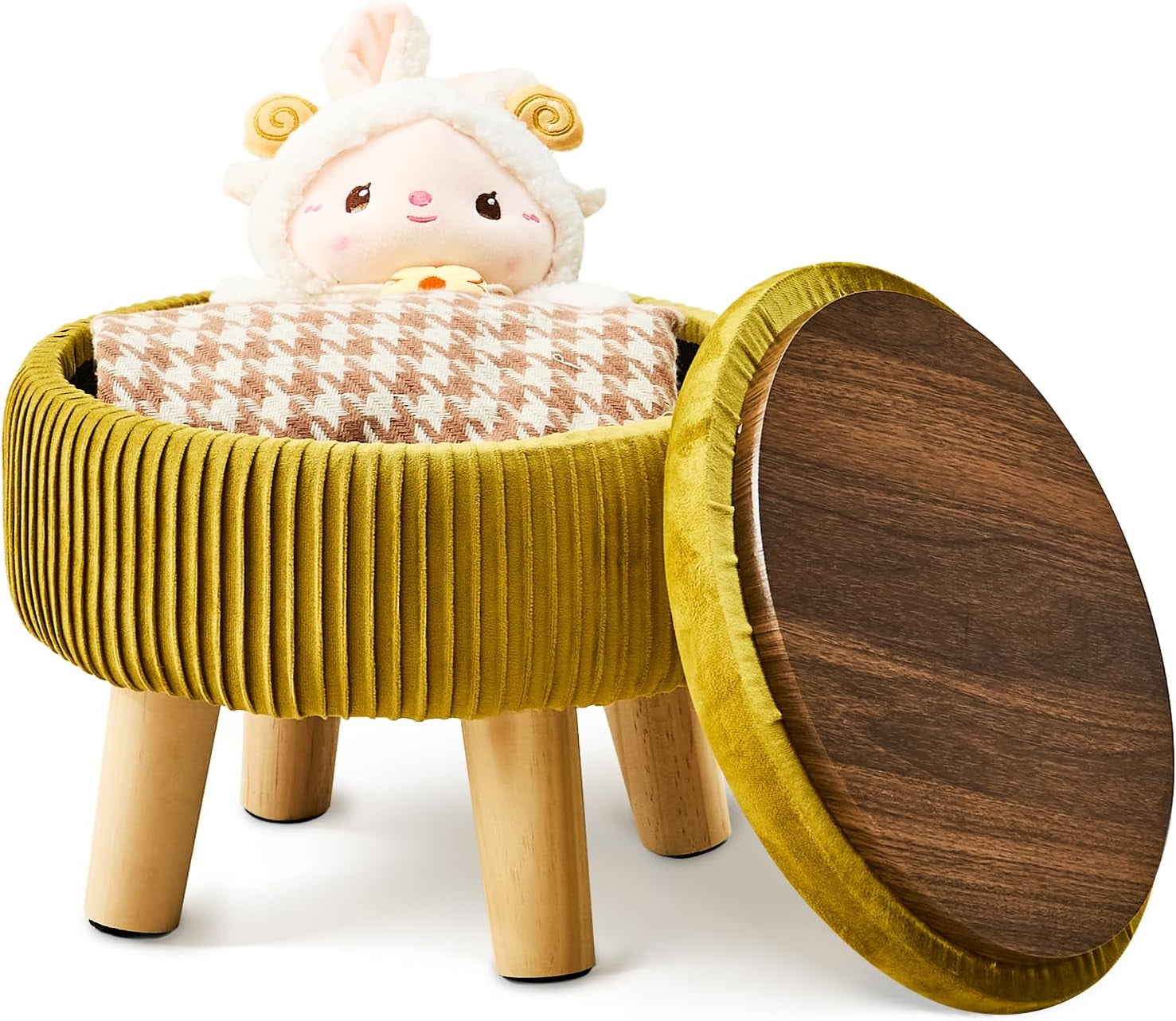 Velvet Storage Ottoman, Modern Round Footrest with Padded Seat ...