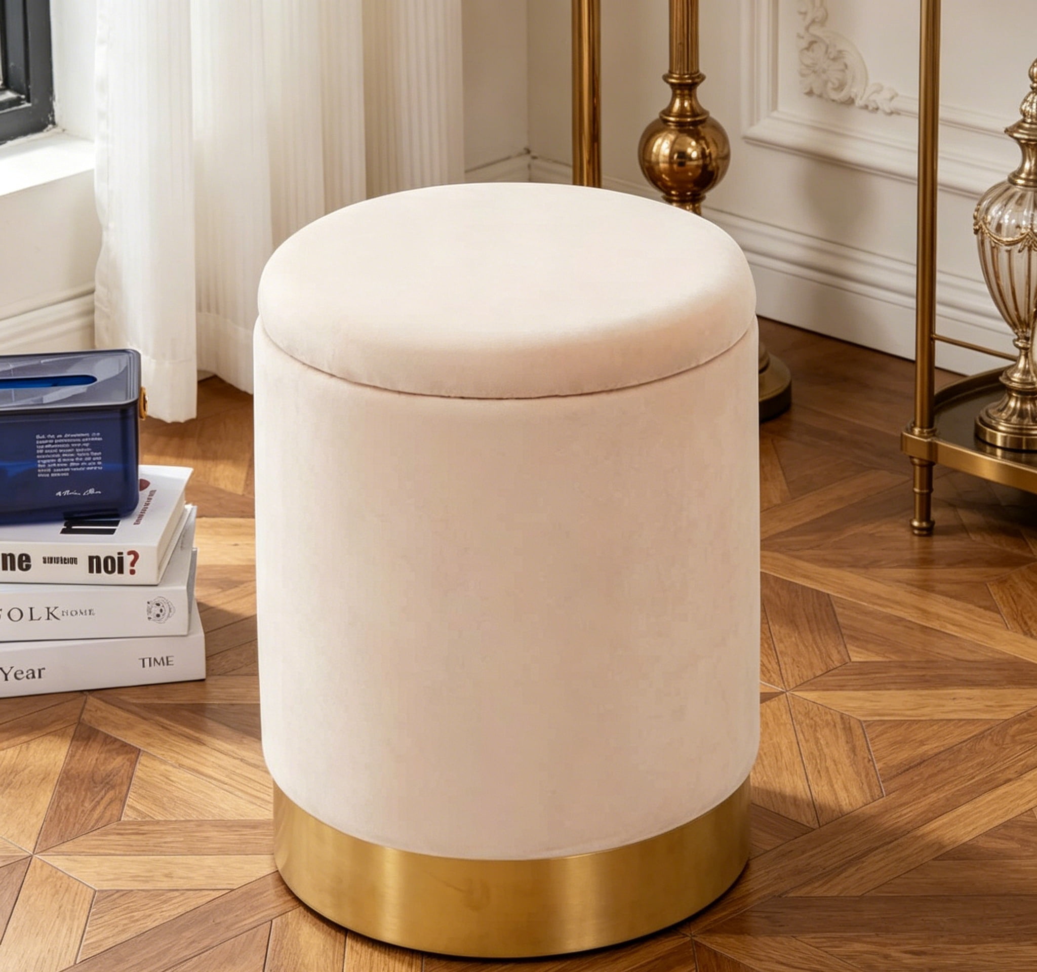 Velvet Storage Ottoman, Multipurpose Footrest Stool with Metal Base ...